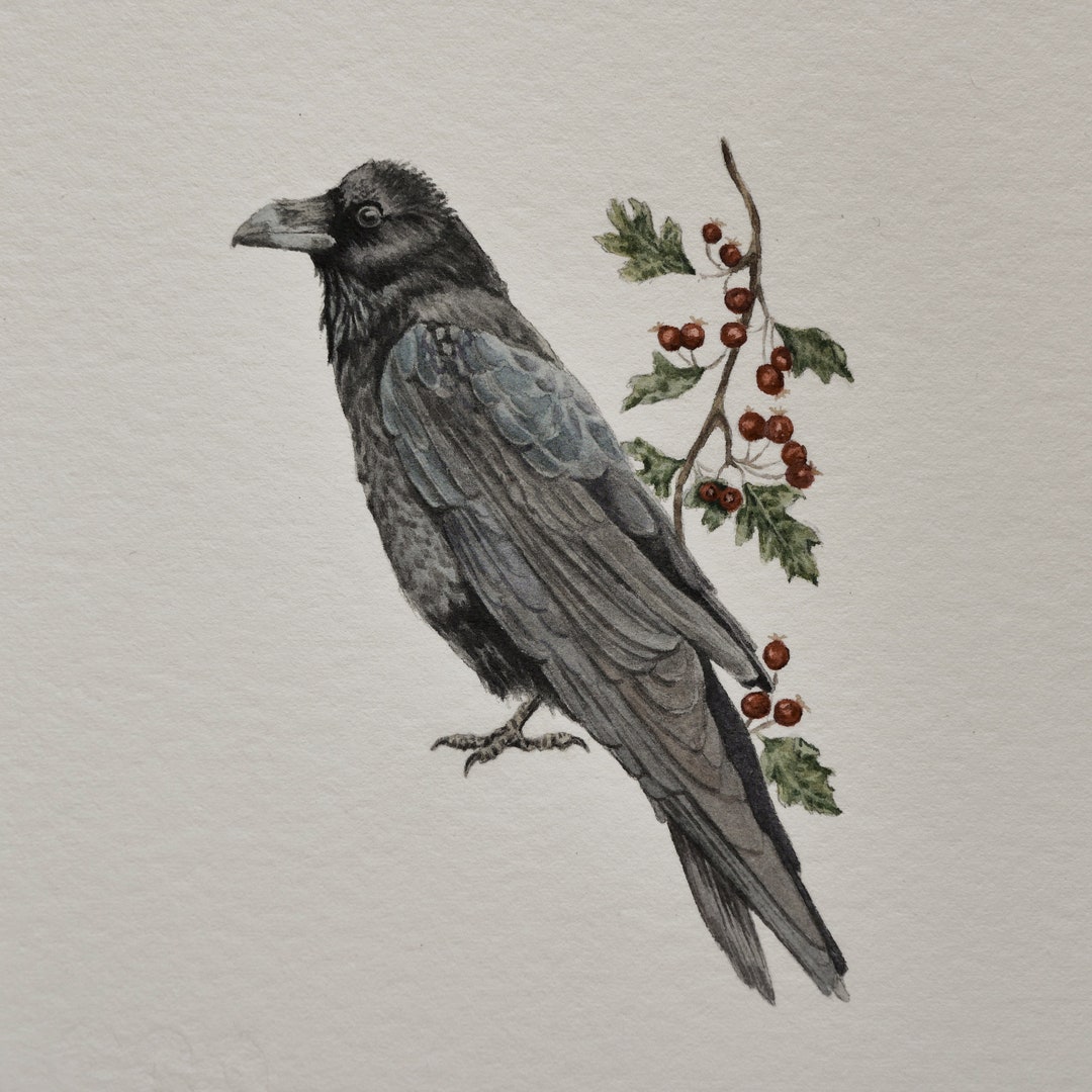 Original Raven and Hawthorn Painting - Etsy