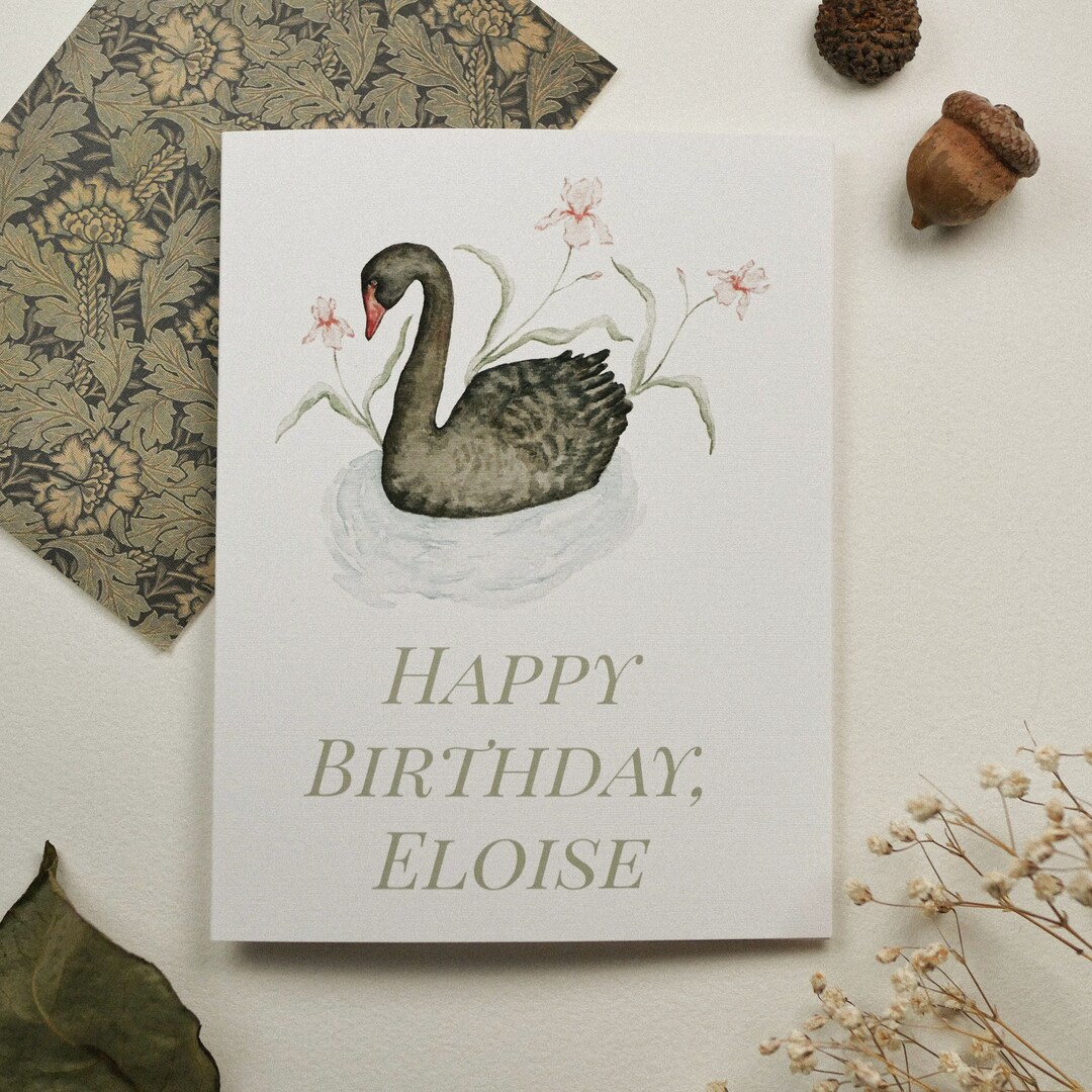 Customized Swan Birthday Card, Black Swan and Iris Birthday Card ...
