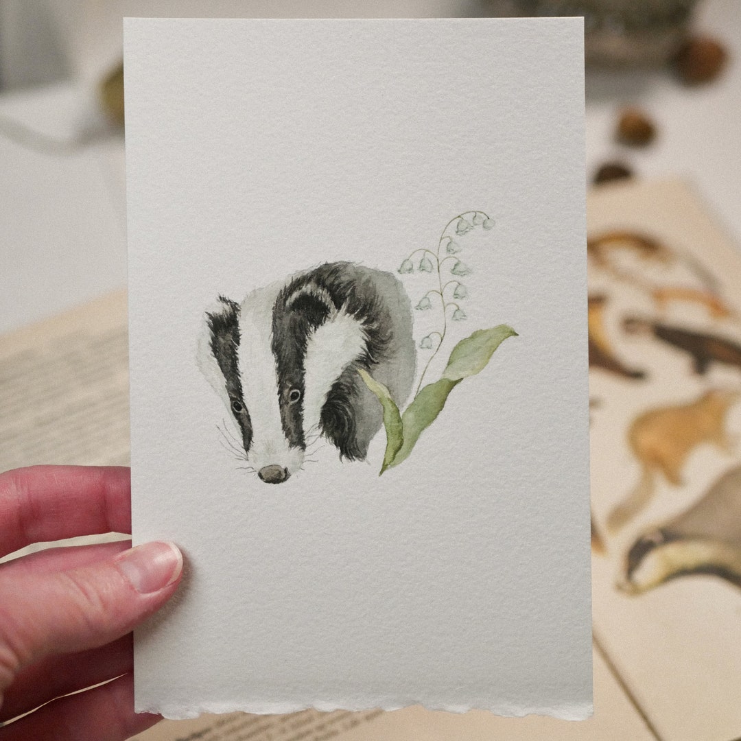 Original Badger Painting, Watercolor Badger Wall Art, 4x6 Miniature Art ...