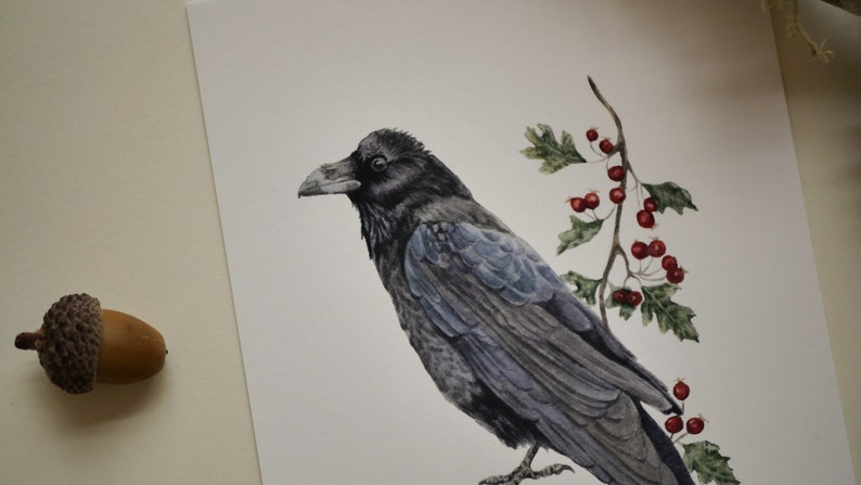 Raven and Hawthorn Art Print Bird Art Prints - Etsy