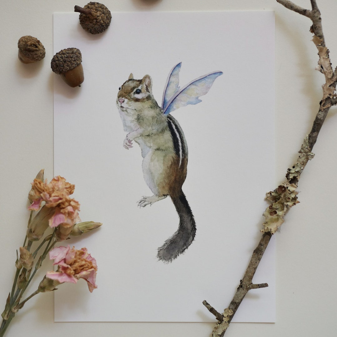 Fairy Chipmunk 5x7 Art Print, Fantastical Art, Magical Watercolor ...