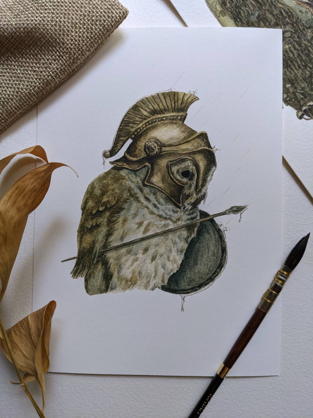 Barred Owl 5x7 Art Print | Spartan Painting | Owl Warrior | Owl ...