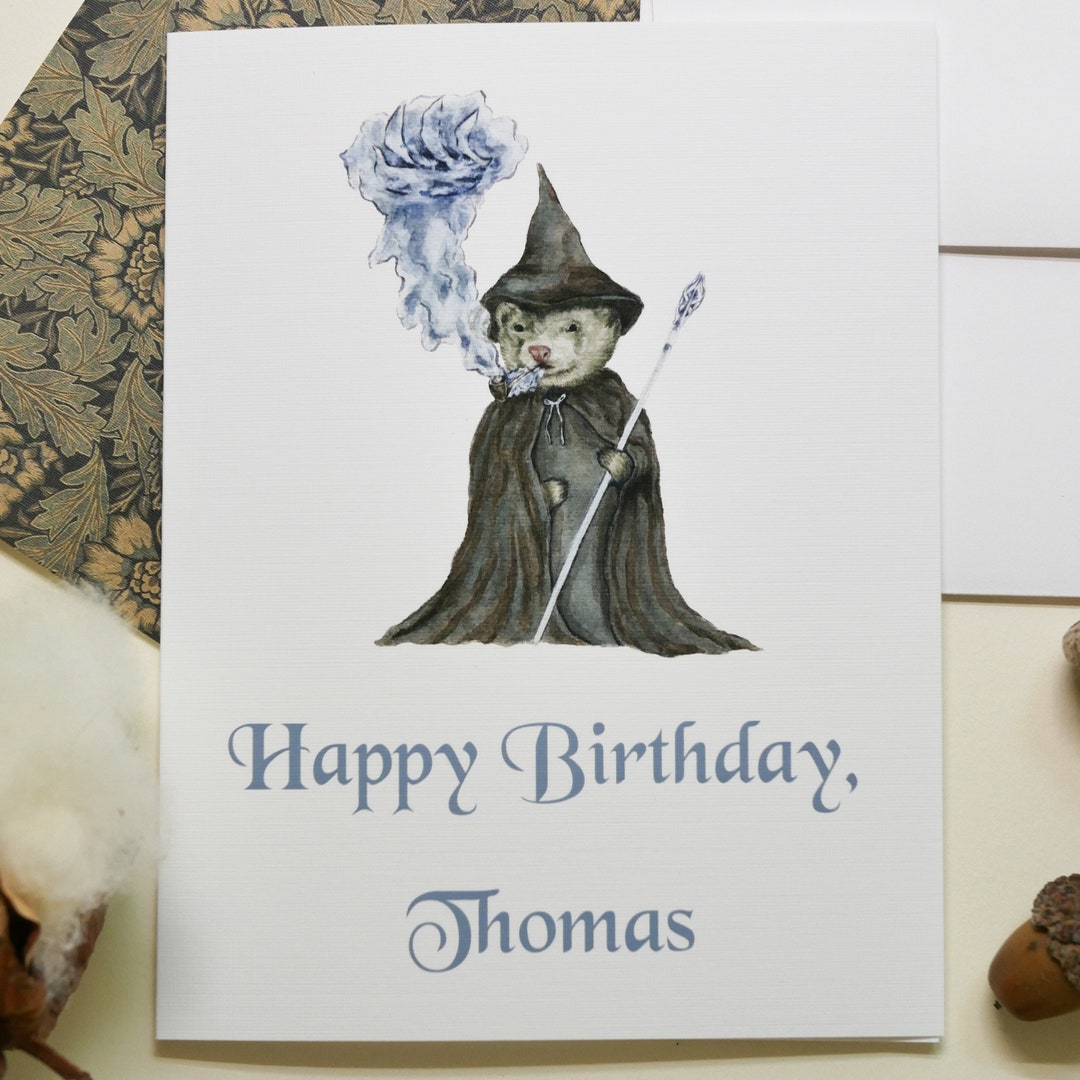 Personalized Wizard Ferret Birthday Card: Watercolor Mage Design - Etsy
