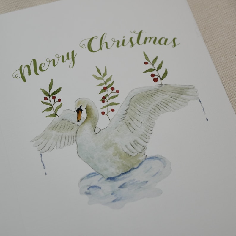 Swan Christmas Card - Etsy