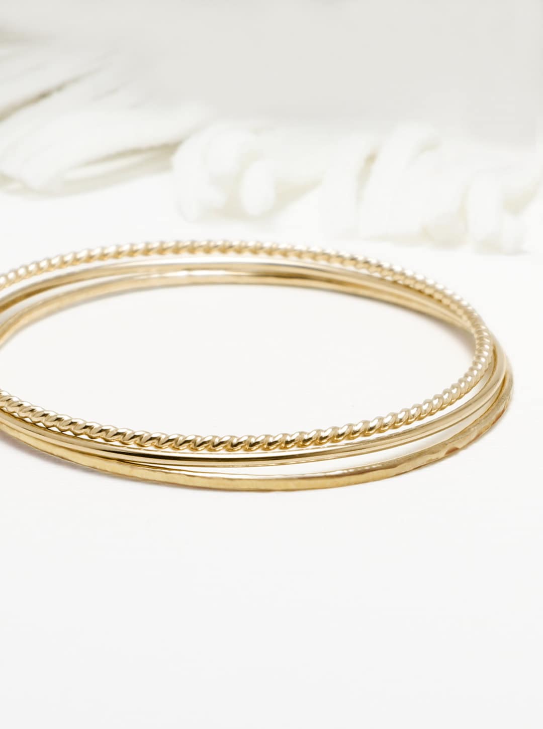 Thin Gold Filled Bangle Bracelet, Set of 3, Minimalist Bangle, Delicate ...