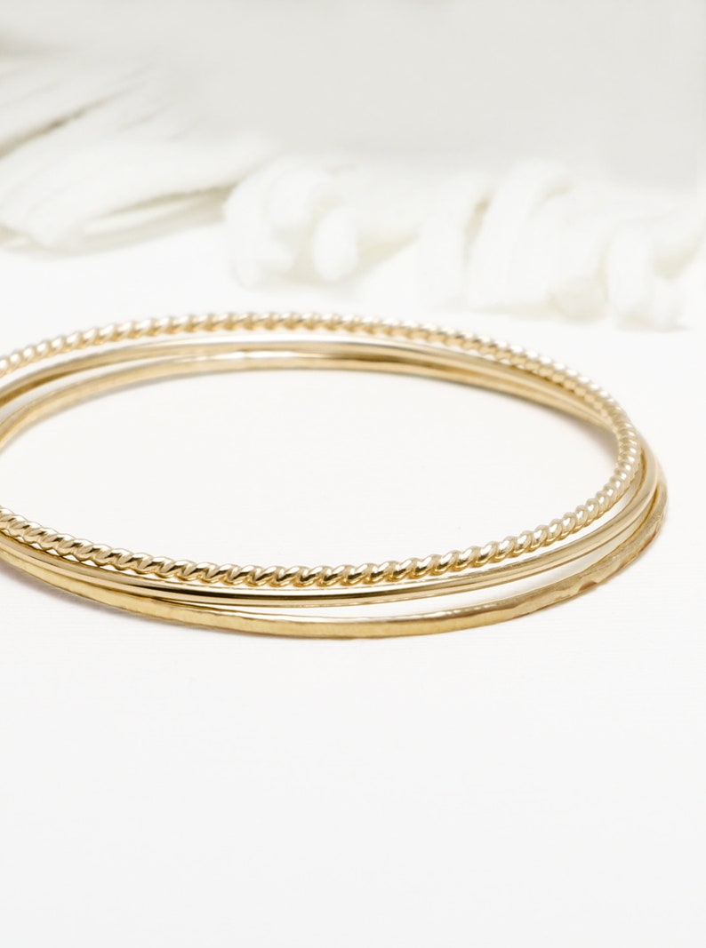 Thin Gold Filled Bangle Bracelet Set of 3 Minimalist Bangle - Etsy
