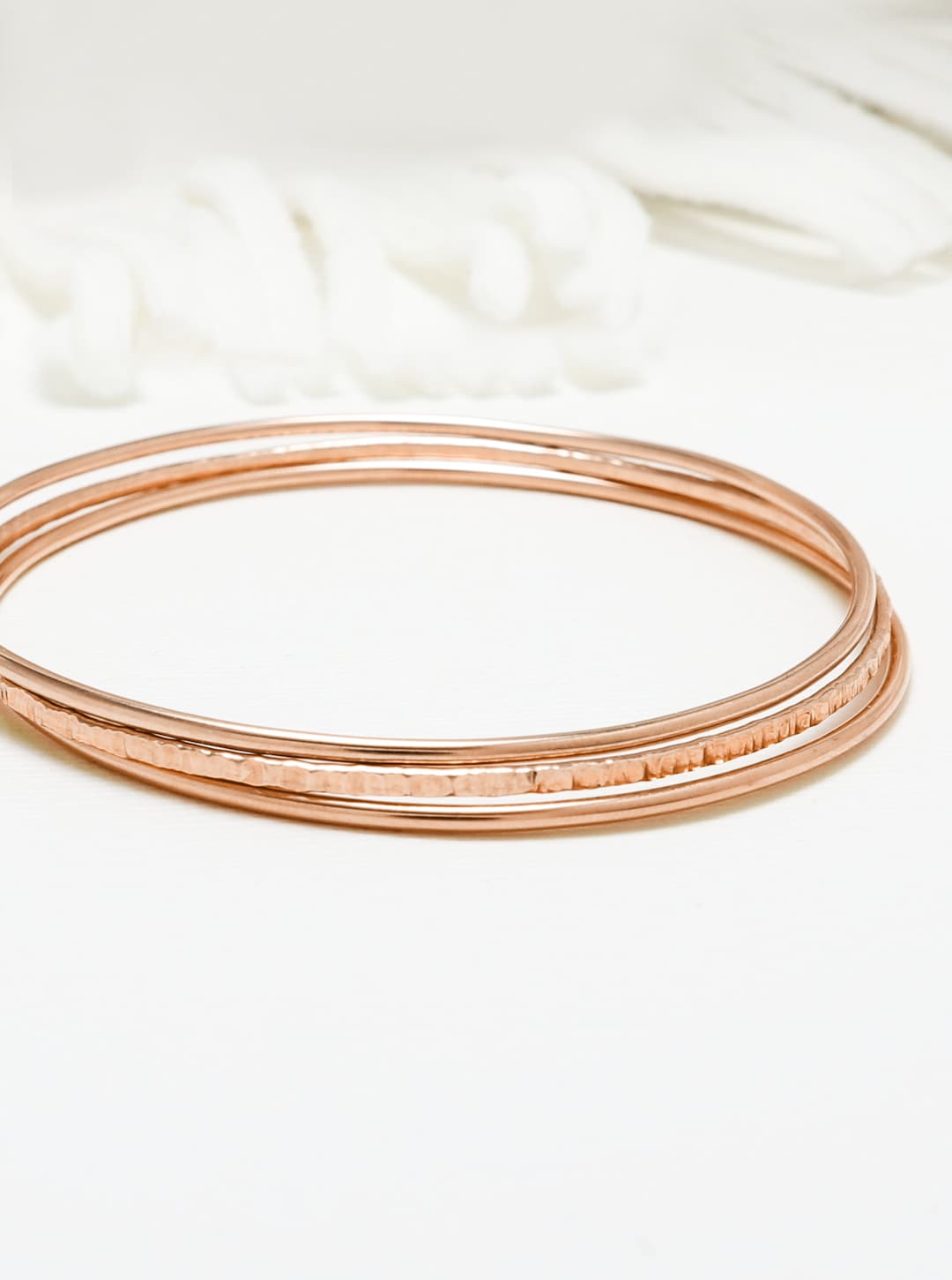 Thin Rose Gold Bangle Bracelet Set of 3, Minimalist Bangle, Stacking ...