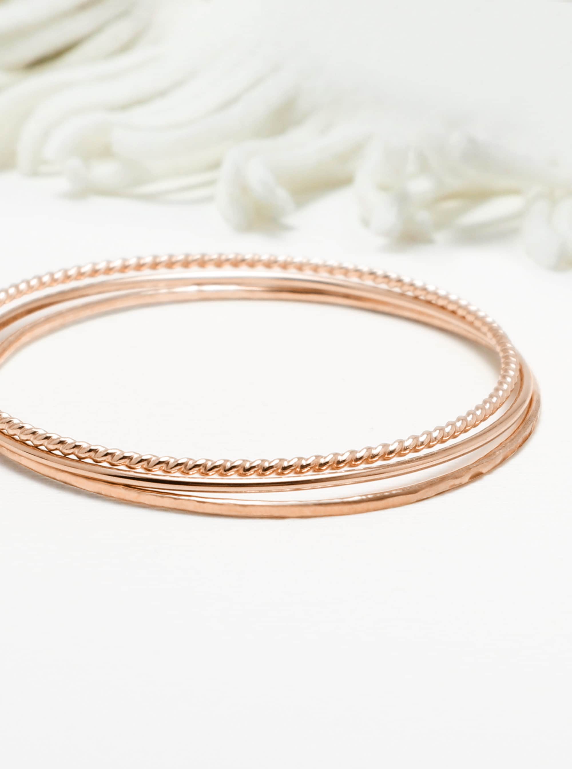 Thin Rose Gold Filled Bangle Bracelet Set Of 3 Minimalist | Etsy