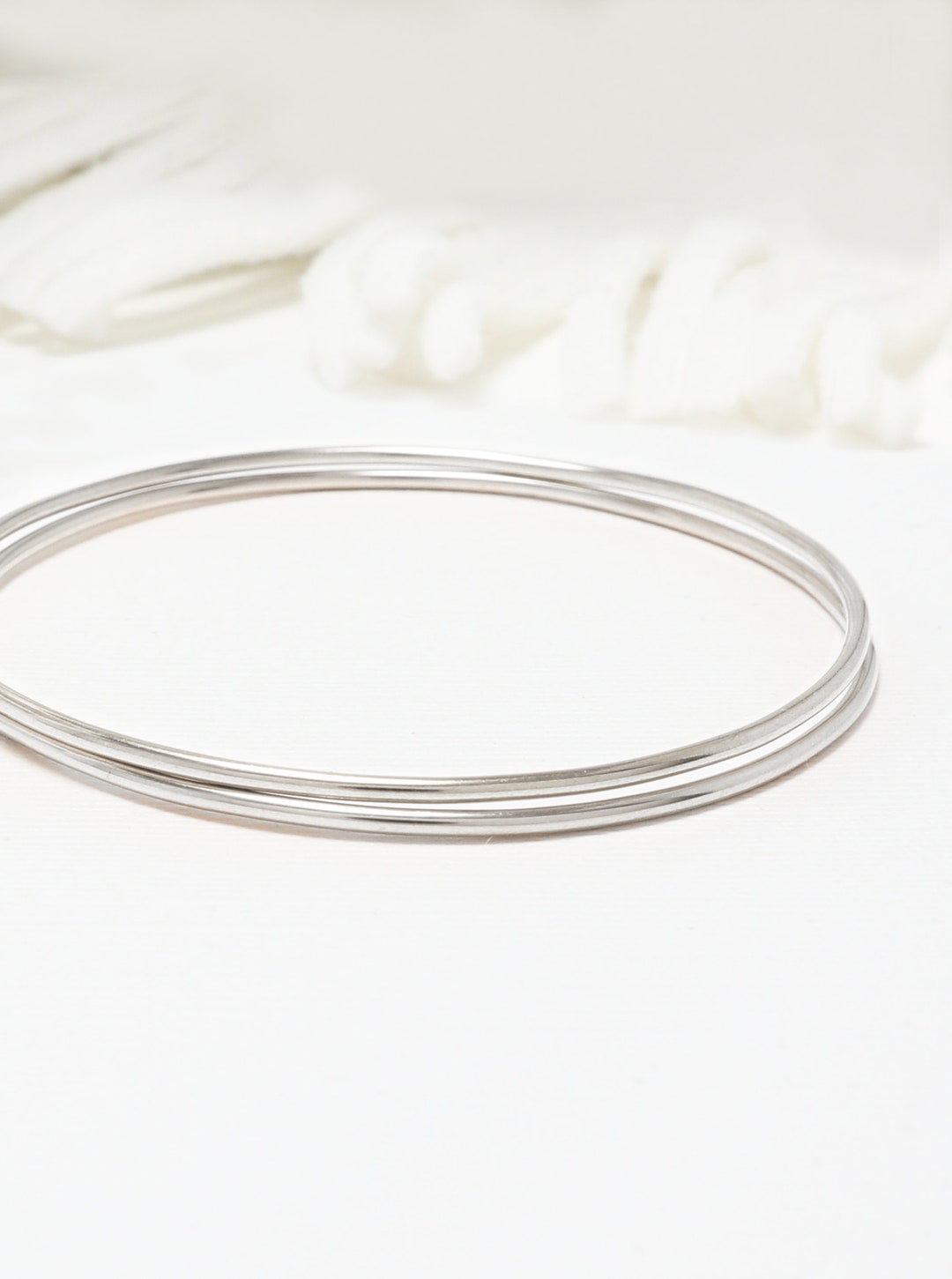 Thin Silver Bangle Bracelet Set of 2, Minimalist Bangle, Simple ...