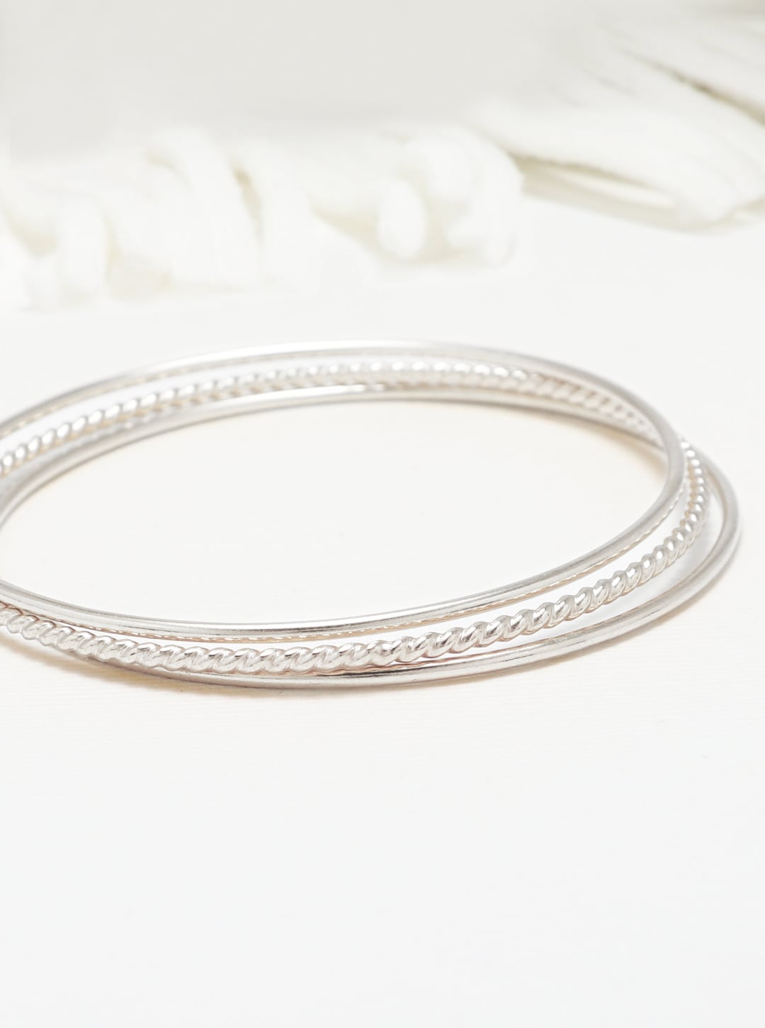 Thin Sterling Silver Bangle Bracelet, Set of 3, Minimalist Bangle ...