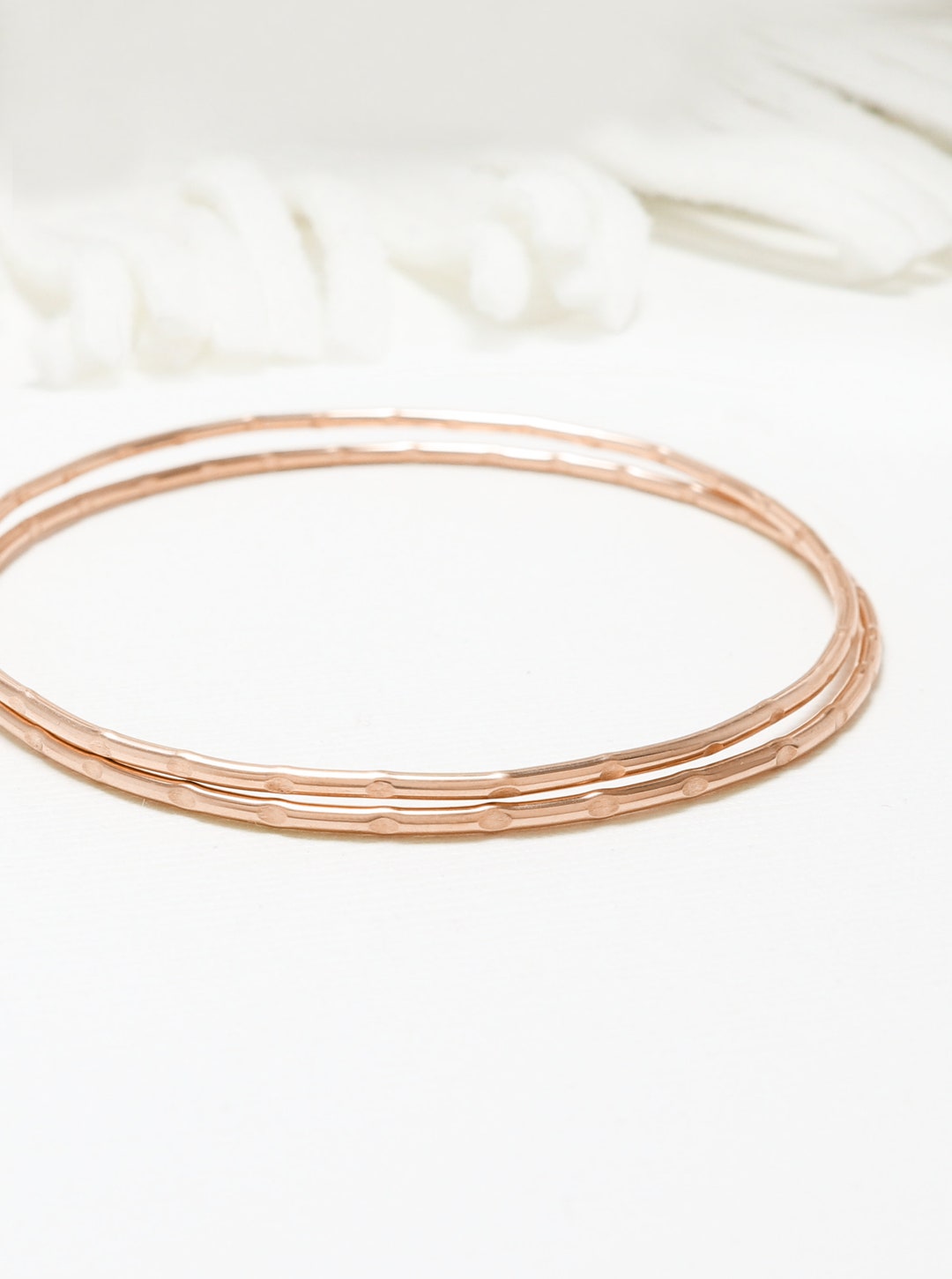 Thin Rose Gold Dotted Bangle, Set of 2, Delicate Rose Gold Filled ...