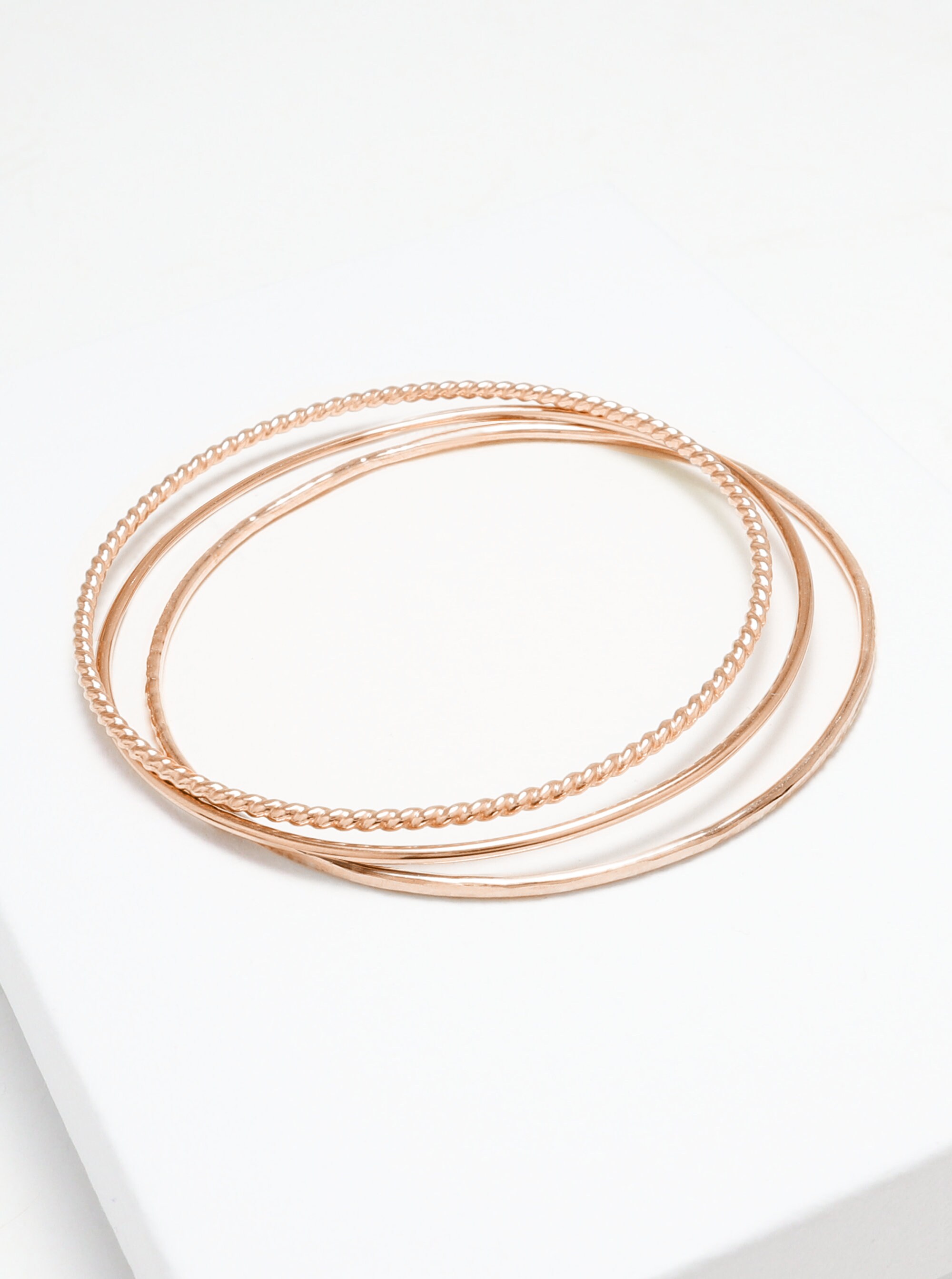 Thin Rose Gold Filled Bangle Bracelet Set Of 3 Minimalist | Etsy