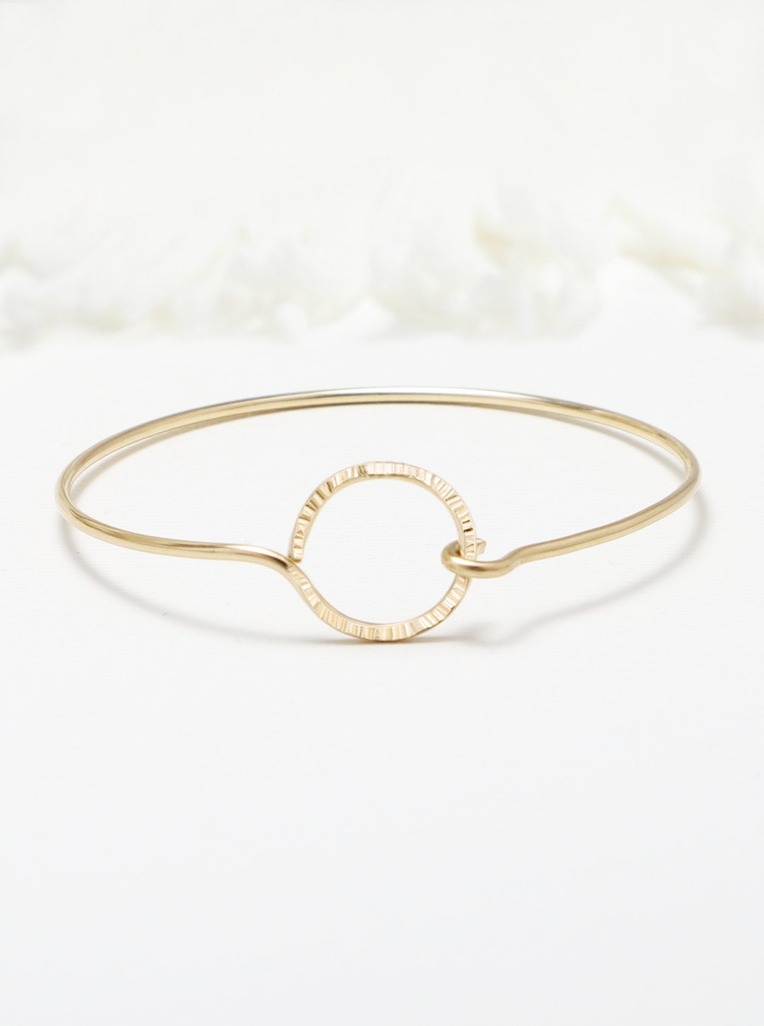 Line Hammered Open Circle Bracelet, Karma Bangle, Gold Filled Bracelet ...