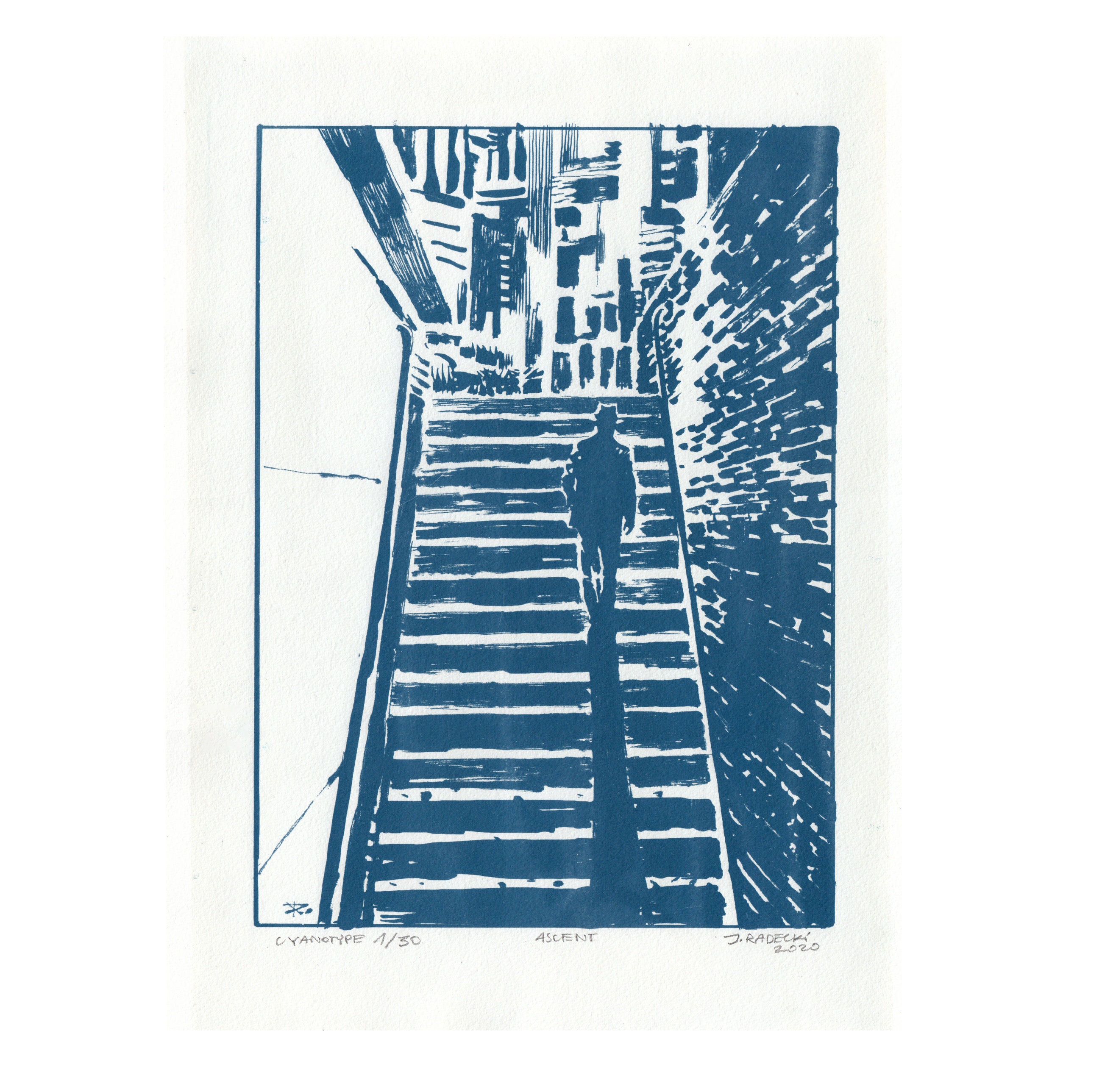 Original Art Print, City Scene Drawing, Ink Illustration, Cyanotype ...