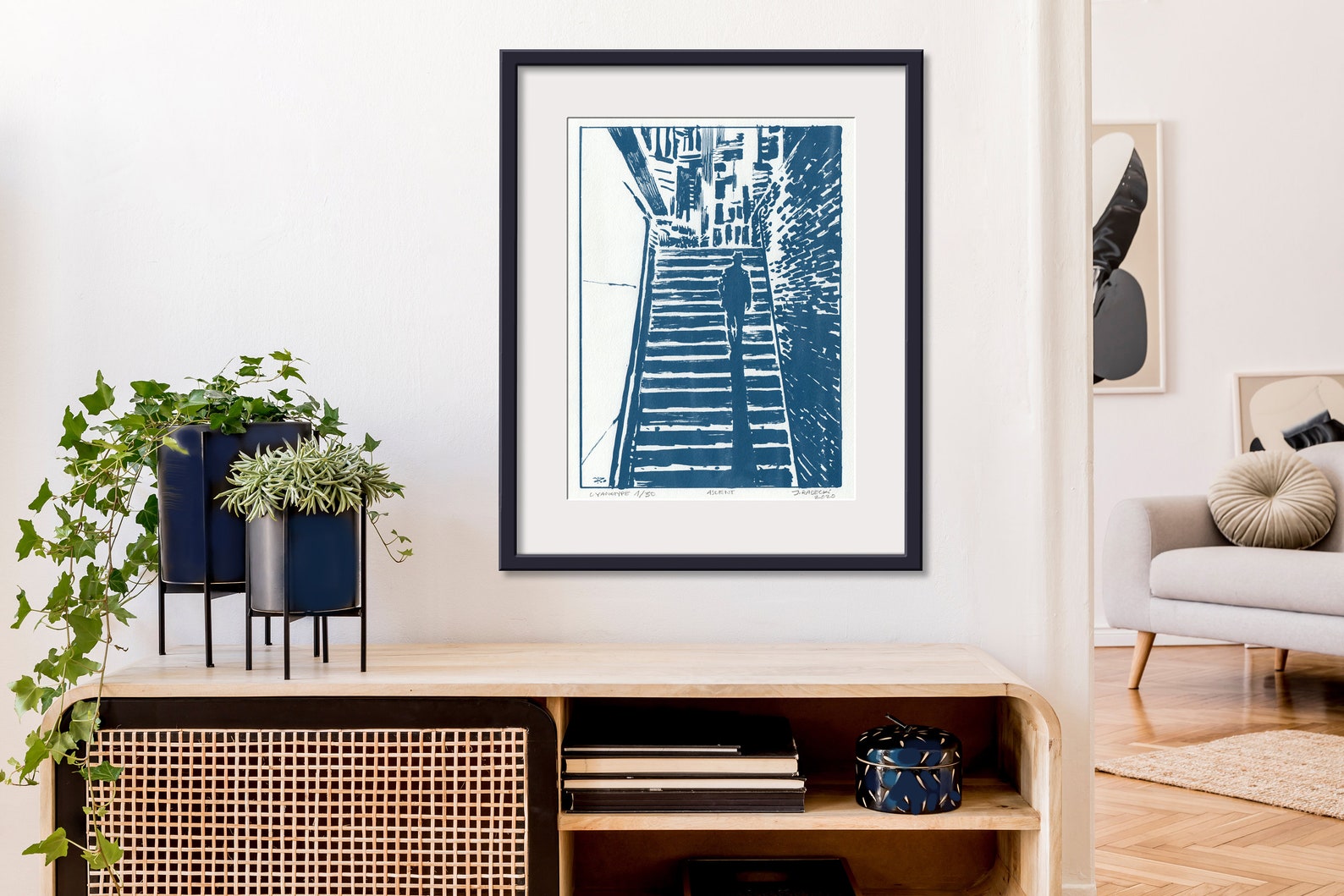 Original Art Print, City Scene Drawing, Ink Illustration, Cyanotype ...