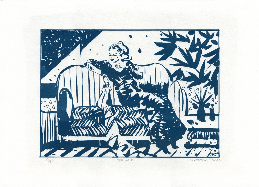 Original Art Print, Female Figure Drawing, Ink Illustration, Cyanotype ...