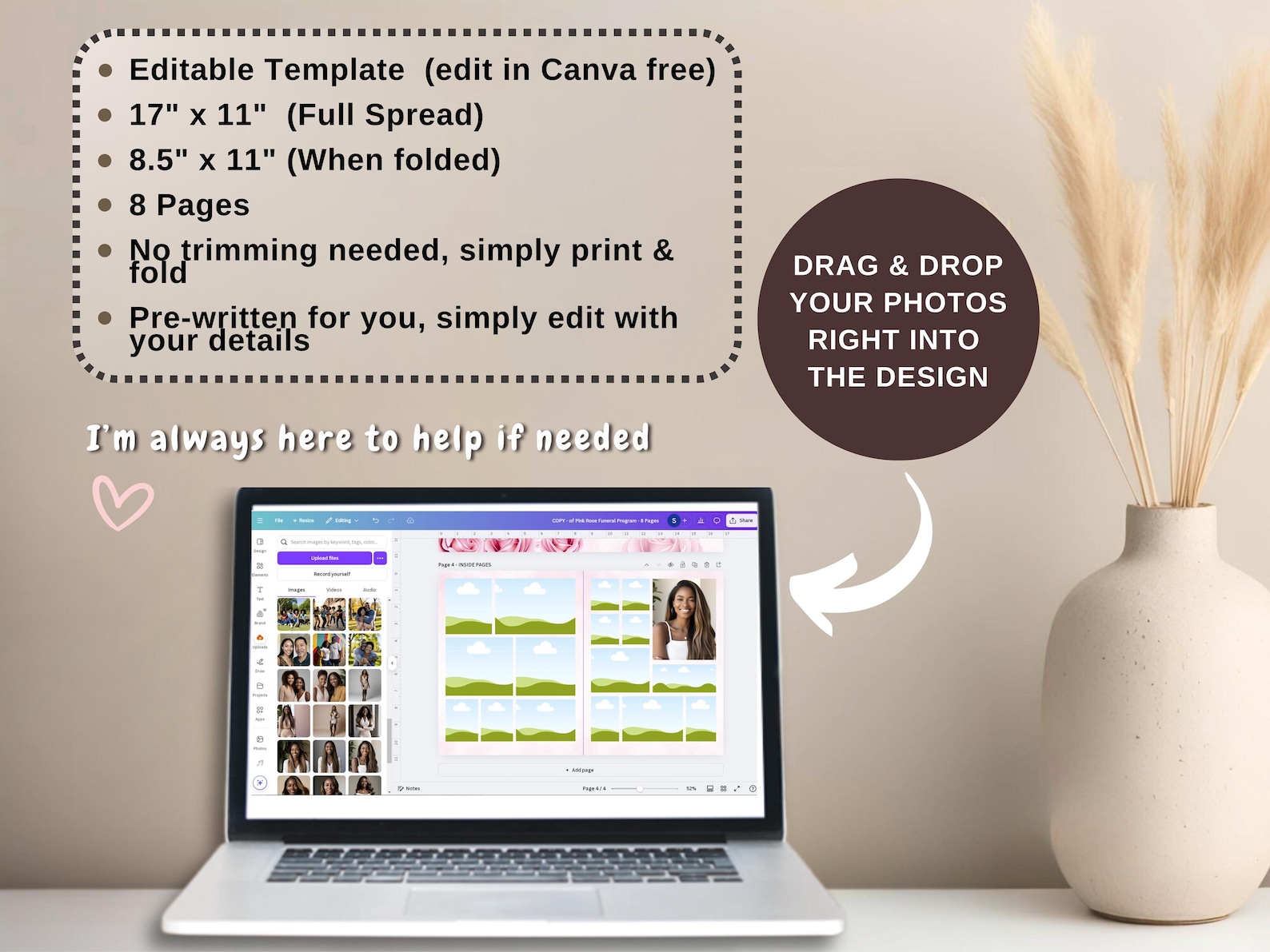 8 Page Black Funeral Memorial Template, 8.5"x11" Elegant Black Obituary ...