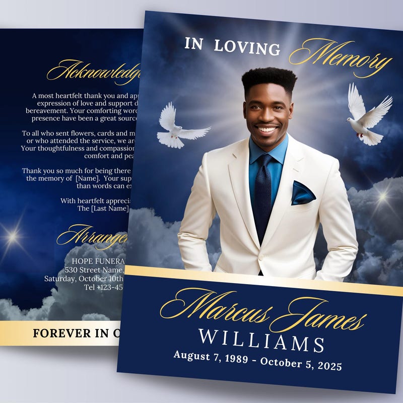 Blue Obituary Template - Etsy