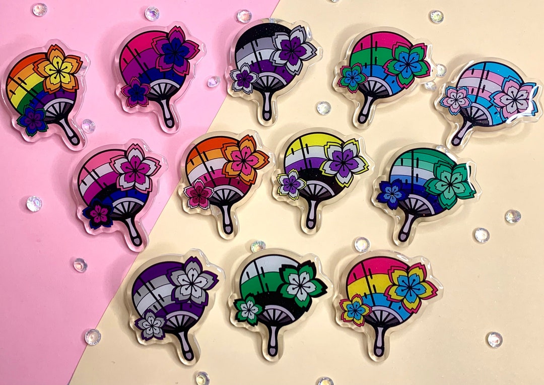 Uchiwa Sakura Pride Fan Acrylic Pin Glitter LGBTQ Pride Month - Etsy.de