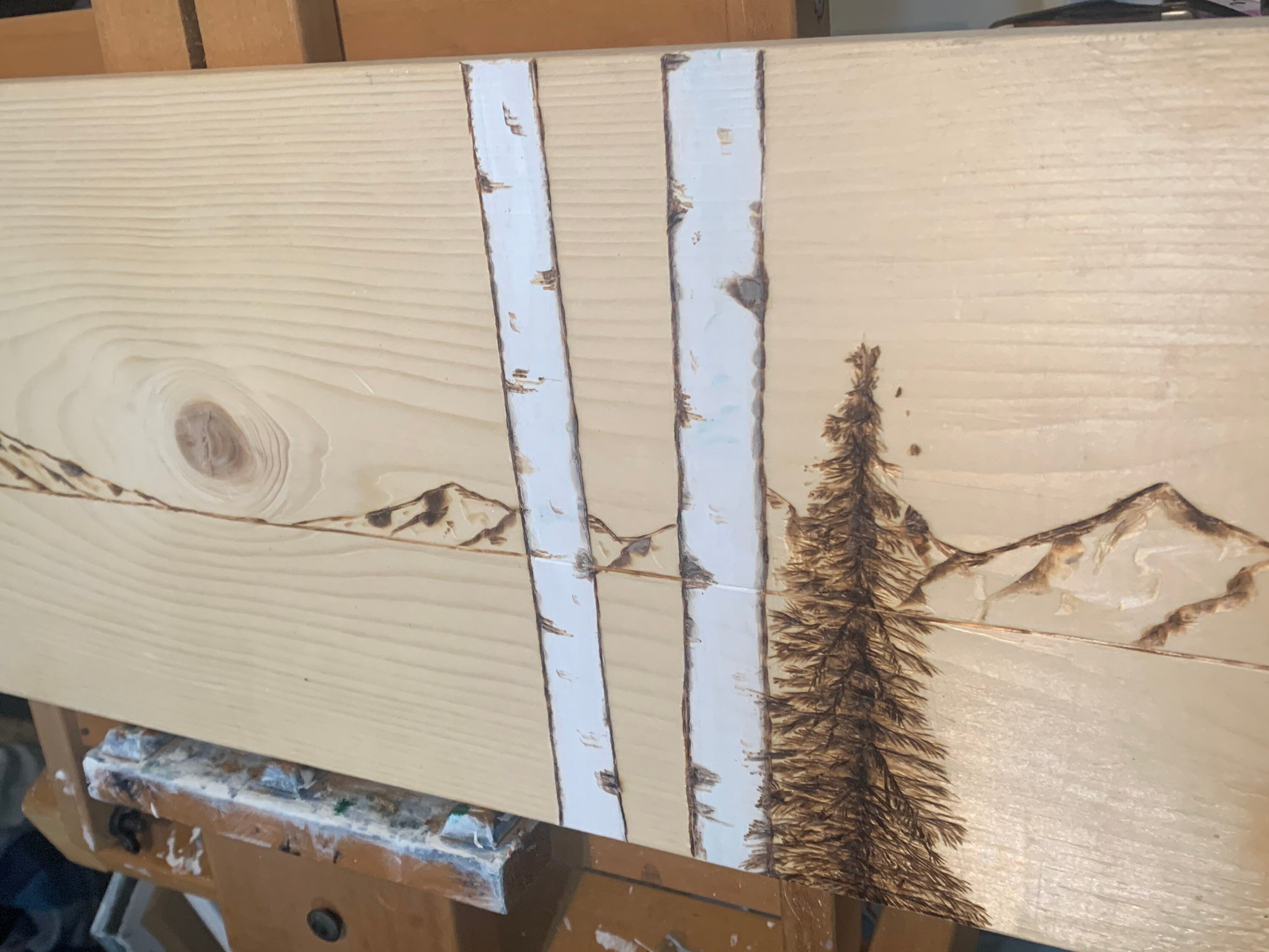 Lakeside. Wood burning landscape birch trees - Etsy.de