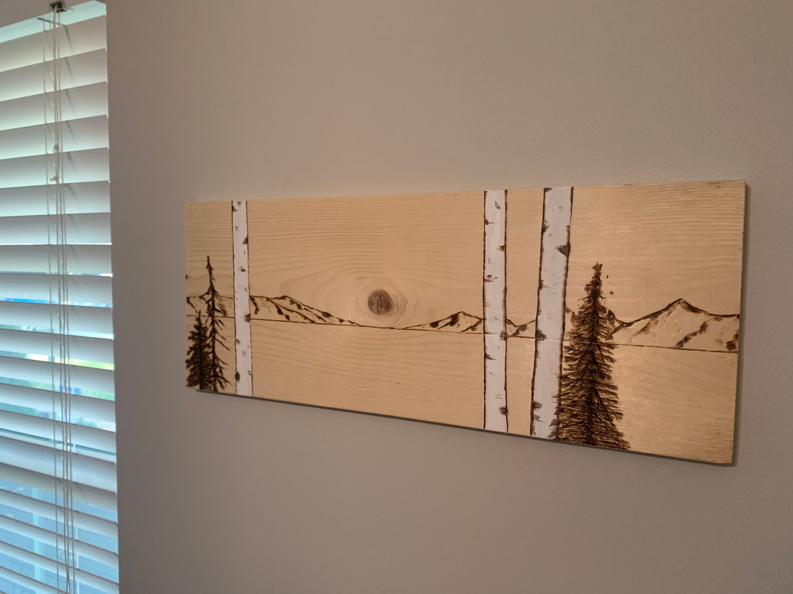 Lakeside. Wood burning landscape birch trees - Etsy.de