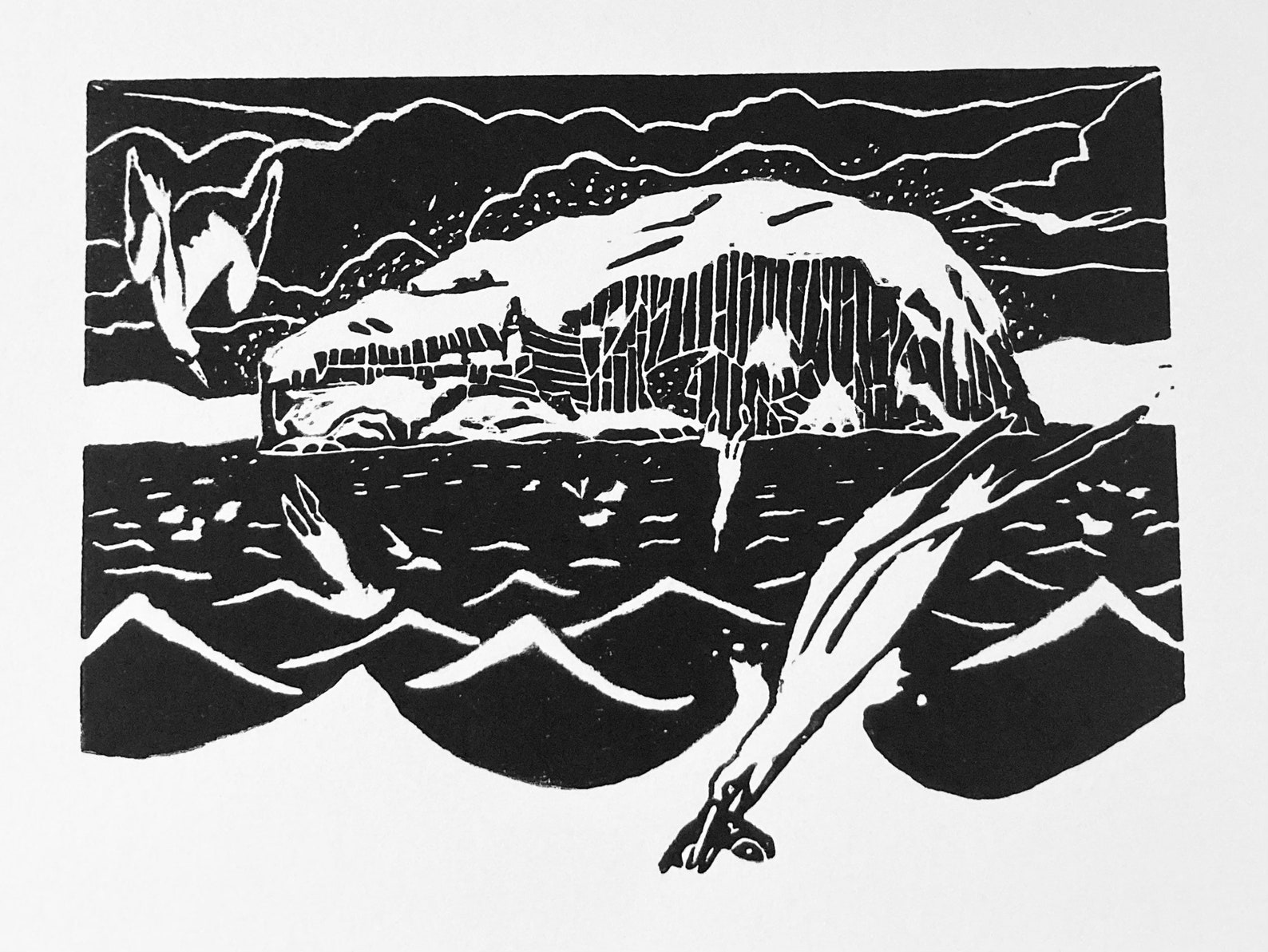 Bass Rock black Linocut East Lothian Scotland - Etsy UK