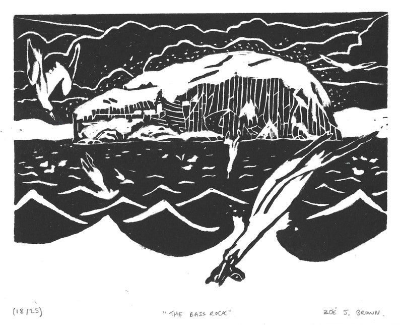 Bass Rock black Linocut East Lothian, Scotland Original Hand Pulled ...