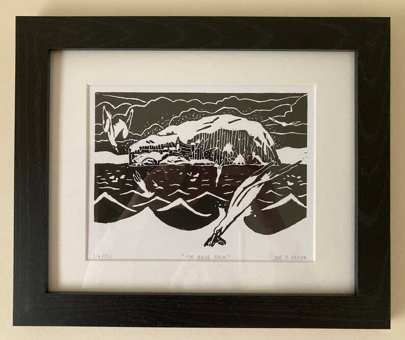 Bass Rock black Linocut East Lothian, Scotland Original Hand Pulled ...