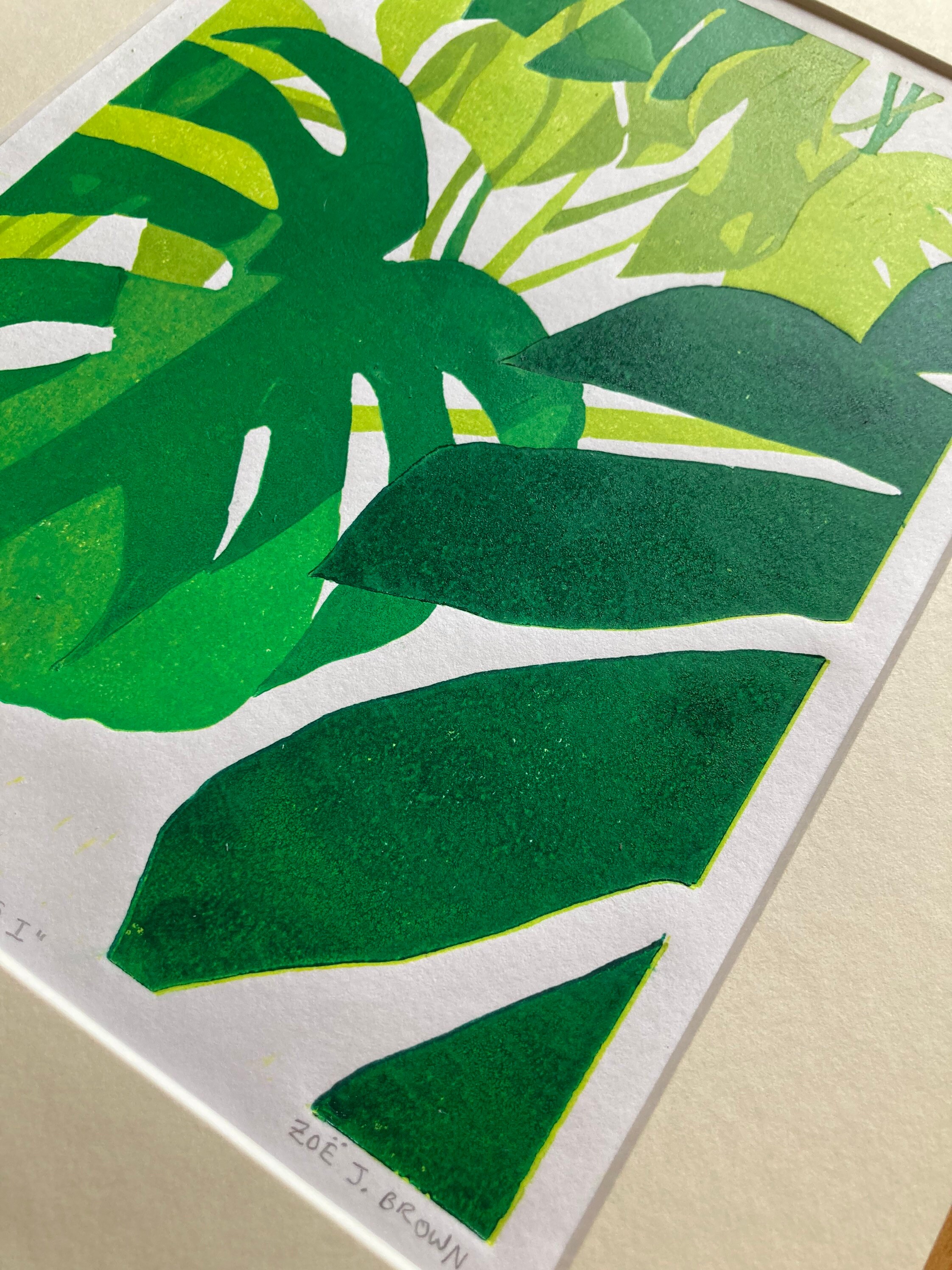 Leaves I Linocut Wall Art Plants Monstera Jungle Botanical Original ...