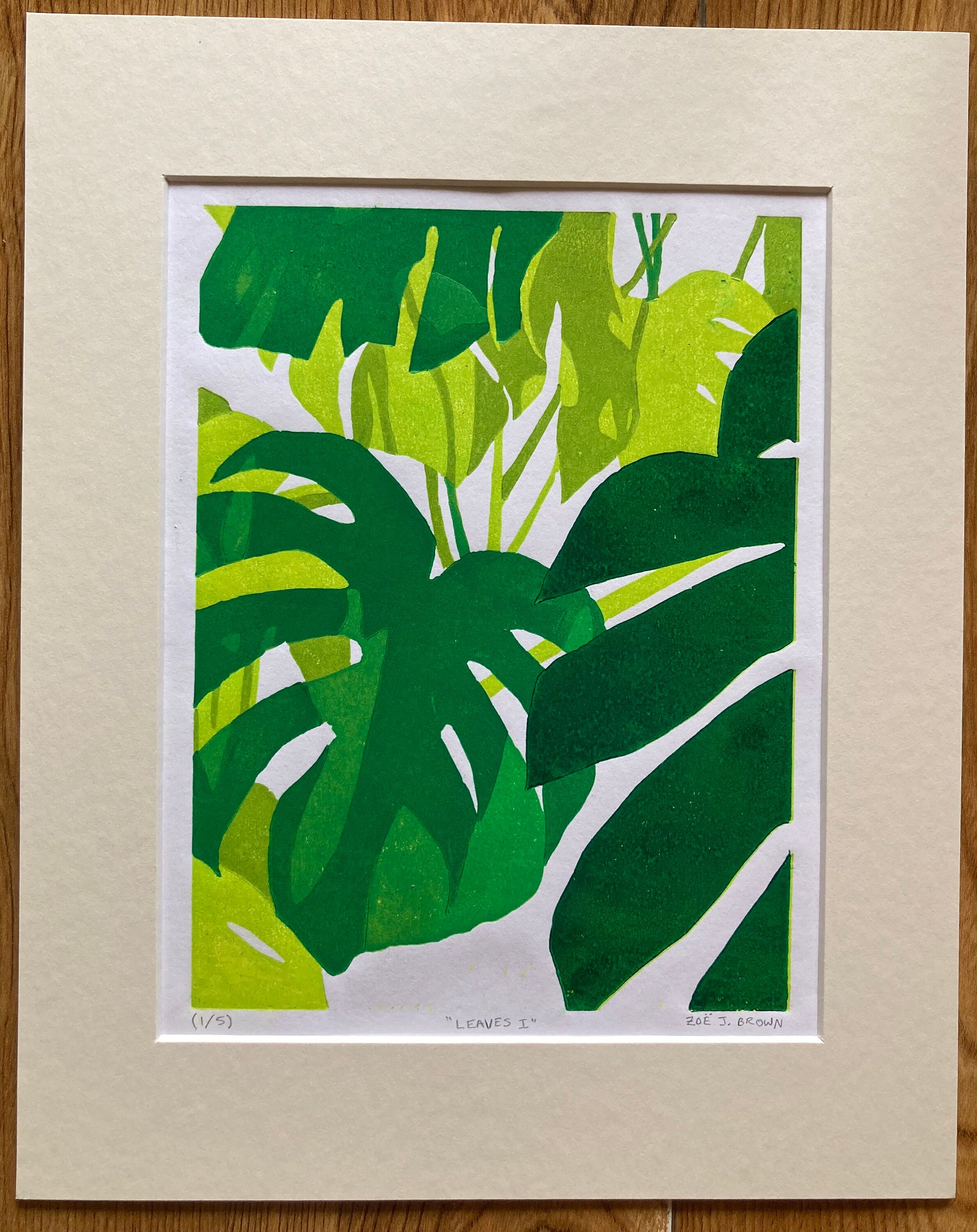 Leaves I | Linocut Wall Art Plants Monstera Jungle Botanical Original ...