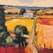 Patchwork Fields | Square Landscape Mounted Print, Farmland View Colorful Landscape Painting ...