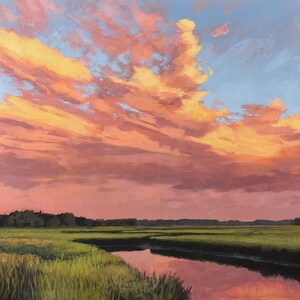 Tidal Creek | Square Landscape Mounted Print, Marshes Colorful ...