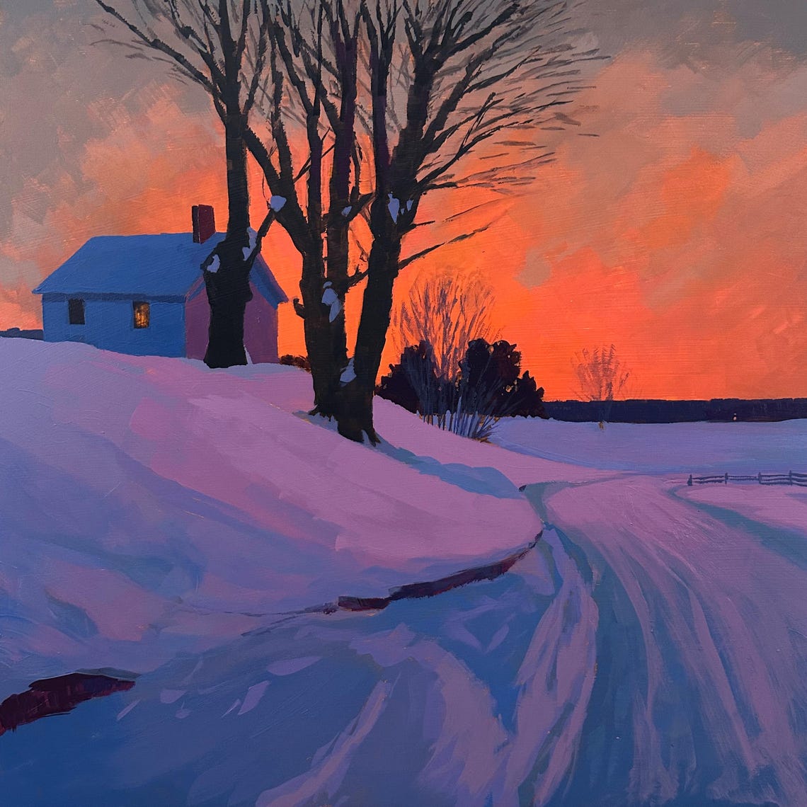 Winter Sunrise | Square Landscape Mounted Print, Colorful Sky Snow ...