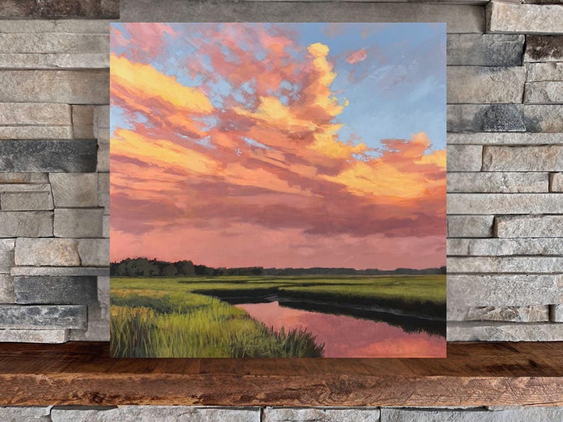 Tidal Creek | Square Landscape Mounted Print, Marshes Colorful ...