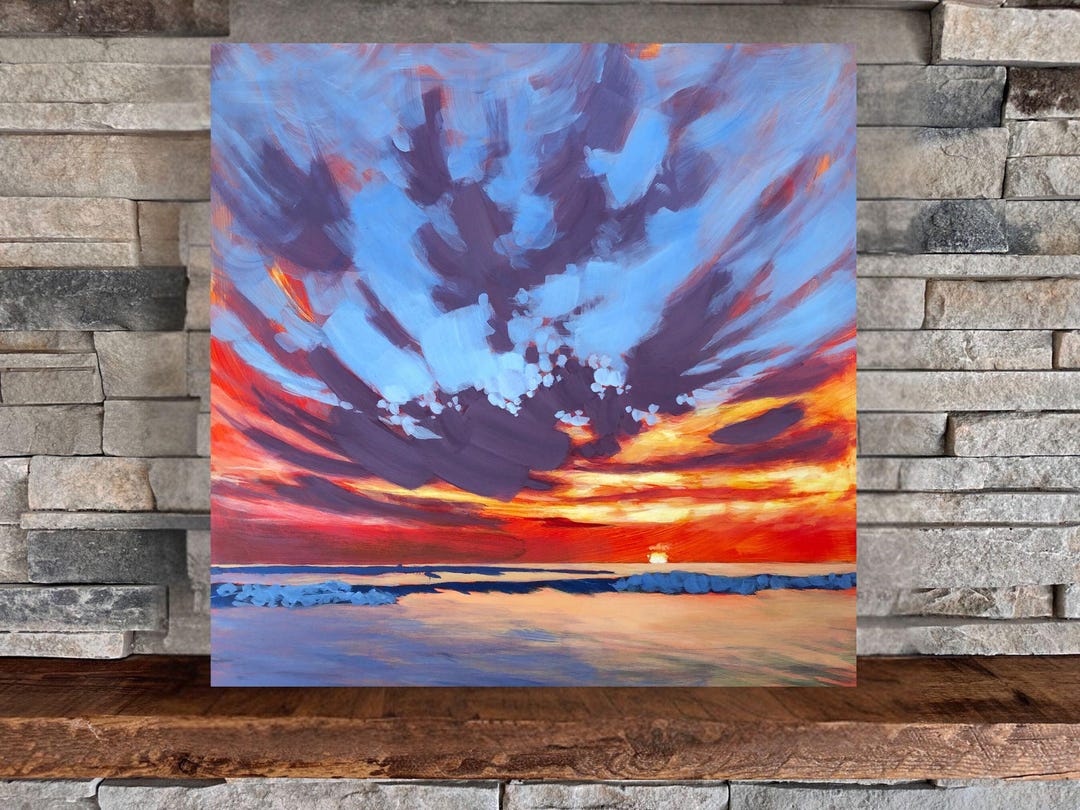 Beach Break Sunset | Square Landscape Mounted Print, Ocean Sky Colorful ...