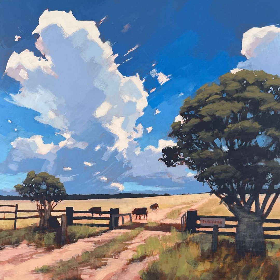 Western Downs Square Landscape Mounted Print, Blue Skies Colorful ...