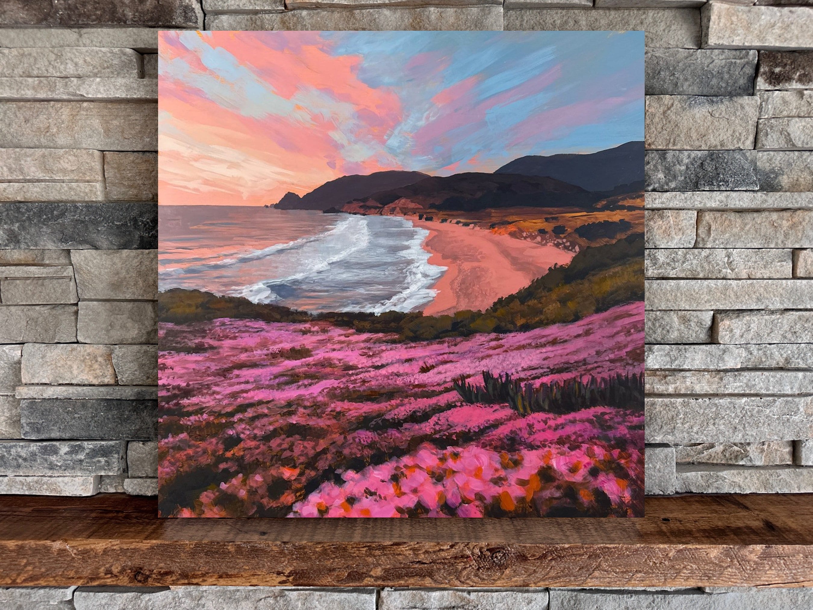 Montara Flowers | Square Landscape Mounted Print, Coastal Flowers ...