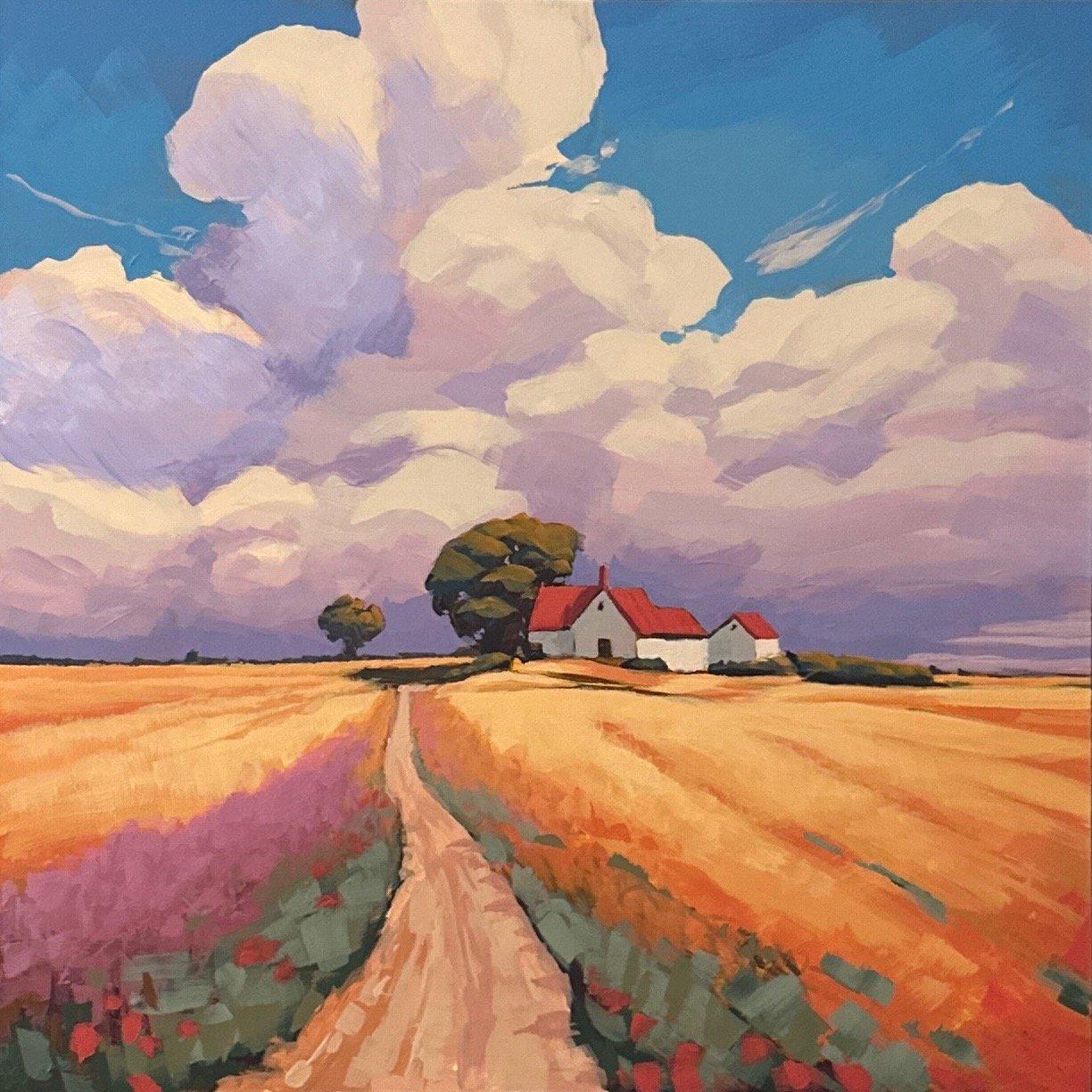 Country House | Square Landscape Mounted Print, Country Road Colorful ...