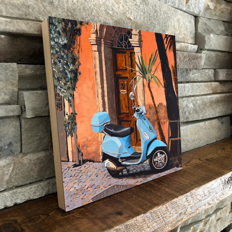 Blue Vespa | Square Landscape Mounted Print, Rome Vespa Colorful ...
