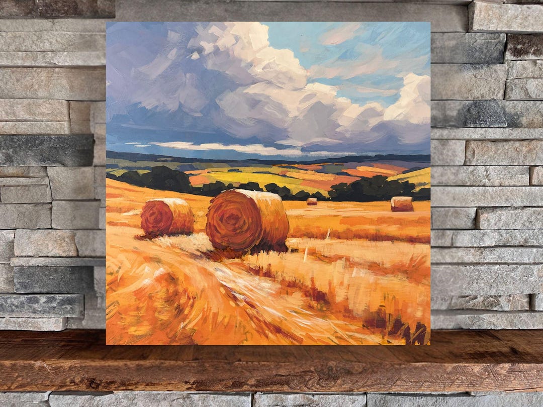 Golden Hay Bales | Square Landscape Mounted Print, Midwest Country ...