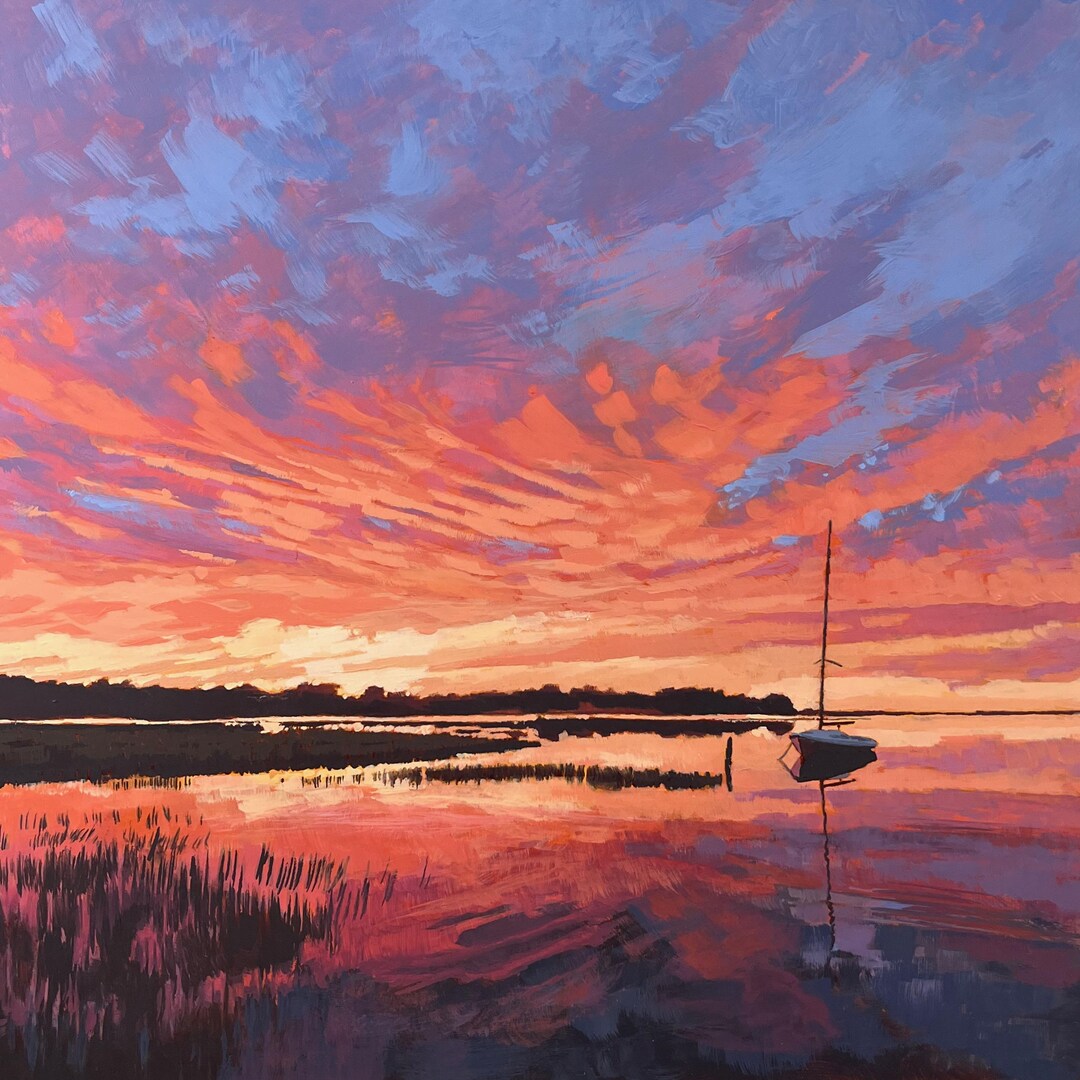 Cape Cod Sailboat | Square Landscape Mounted Print, Sunset Coast ...