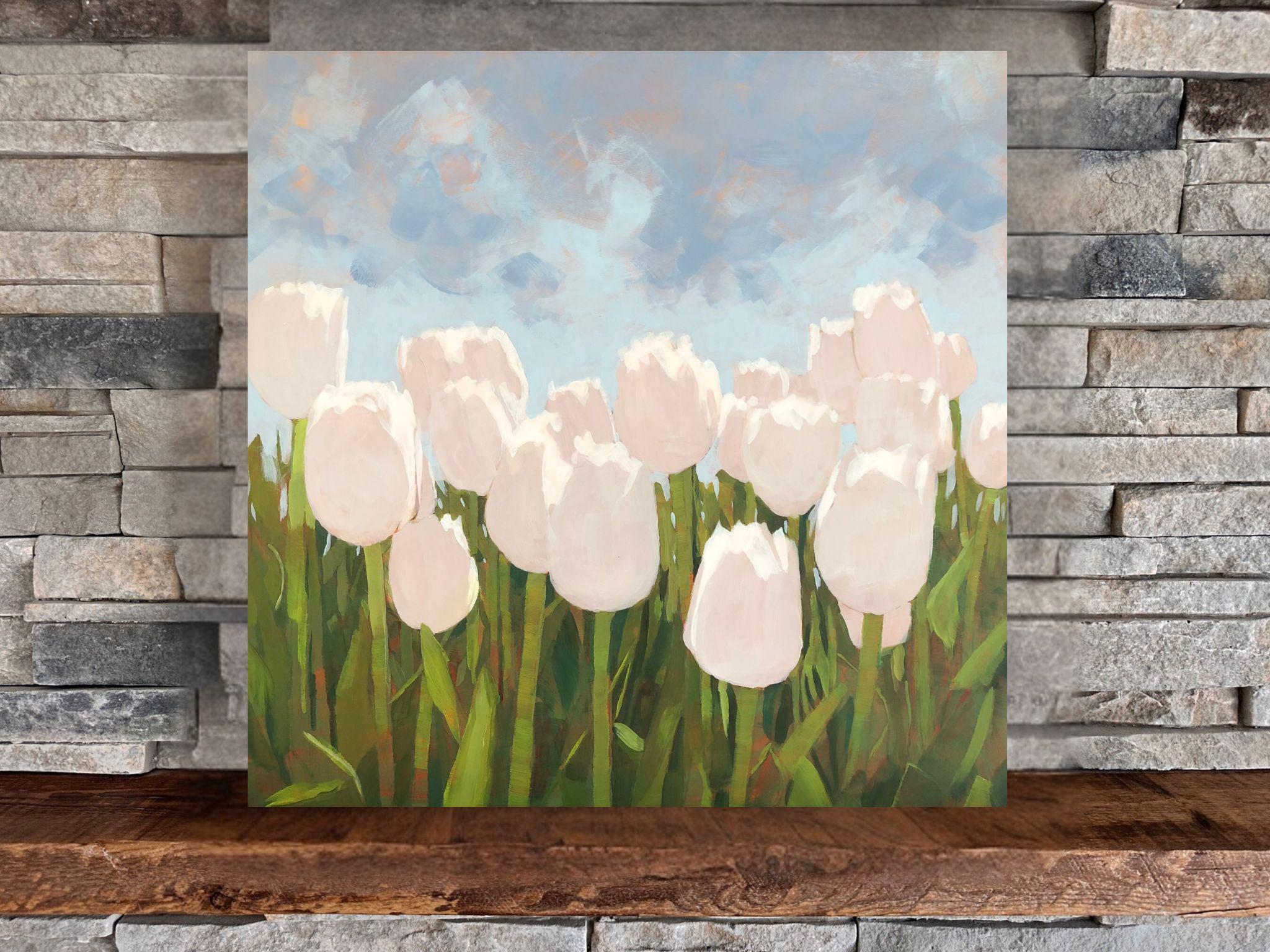 White Tulips | Square Landscape Mounted Print, Wildflower Field ...