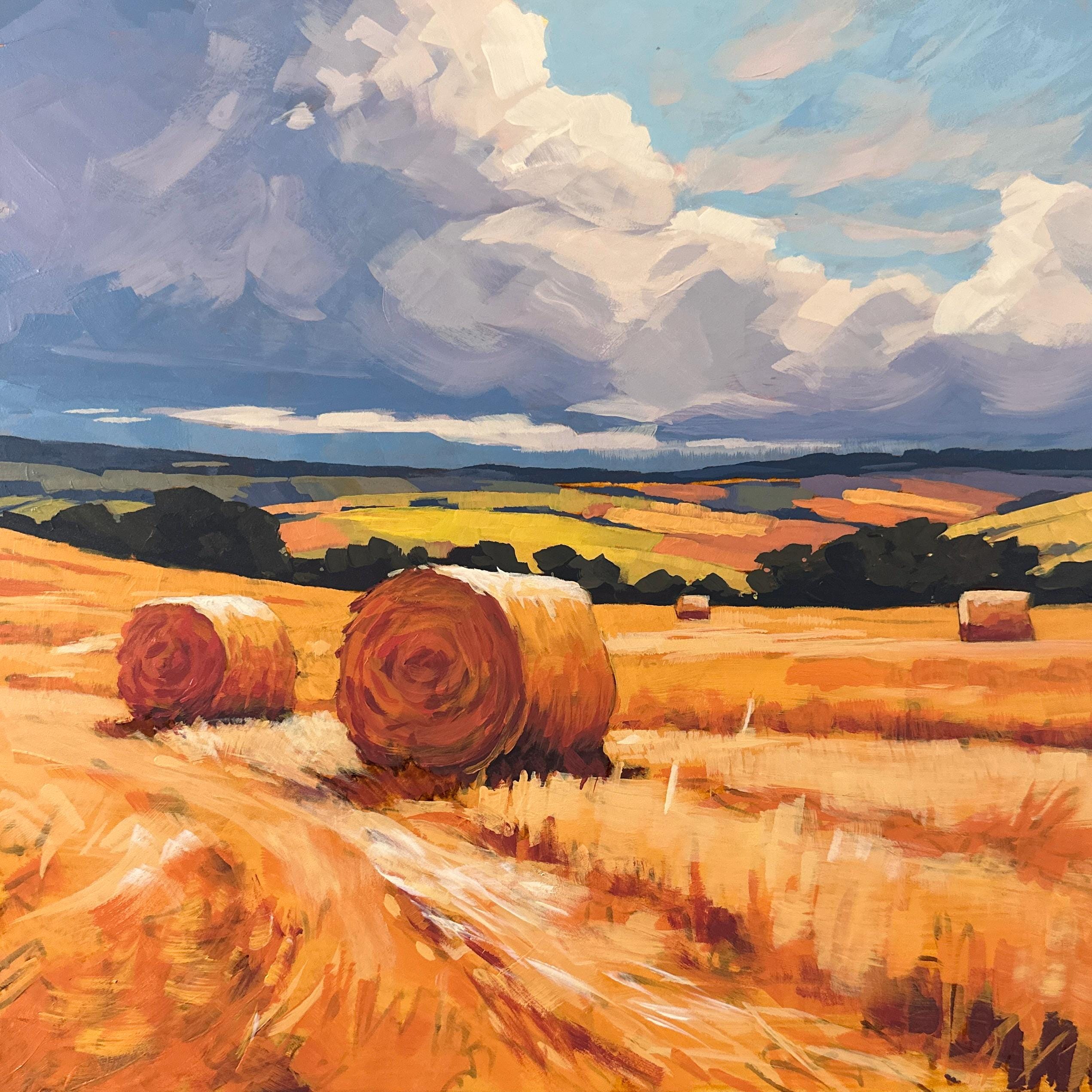 Golden Hay Bales | Square Landscape Mounted Print, Midwest Country ...