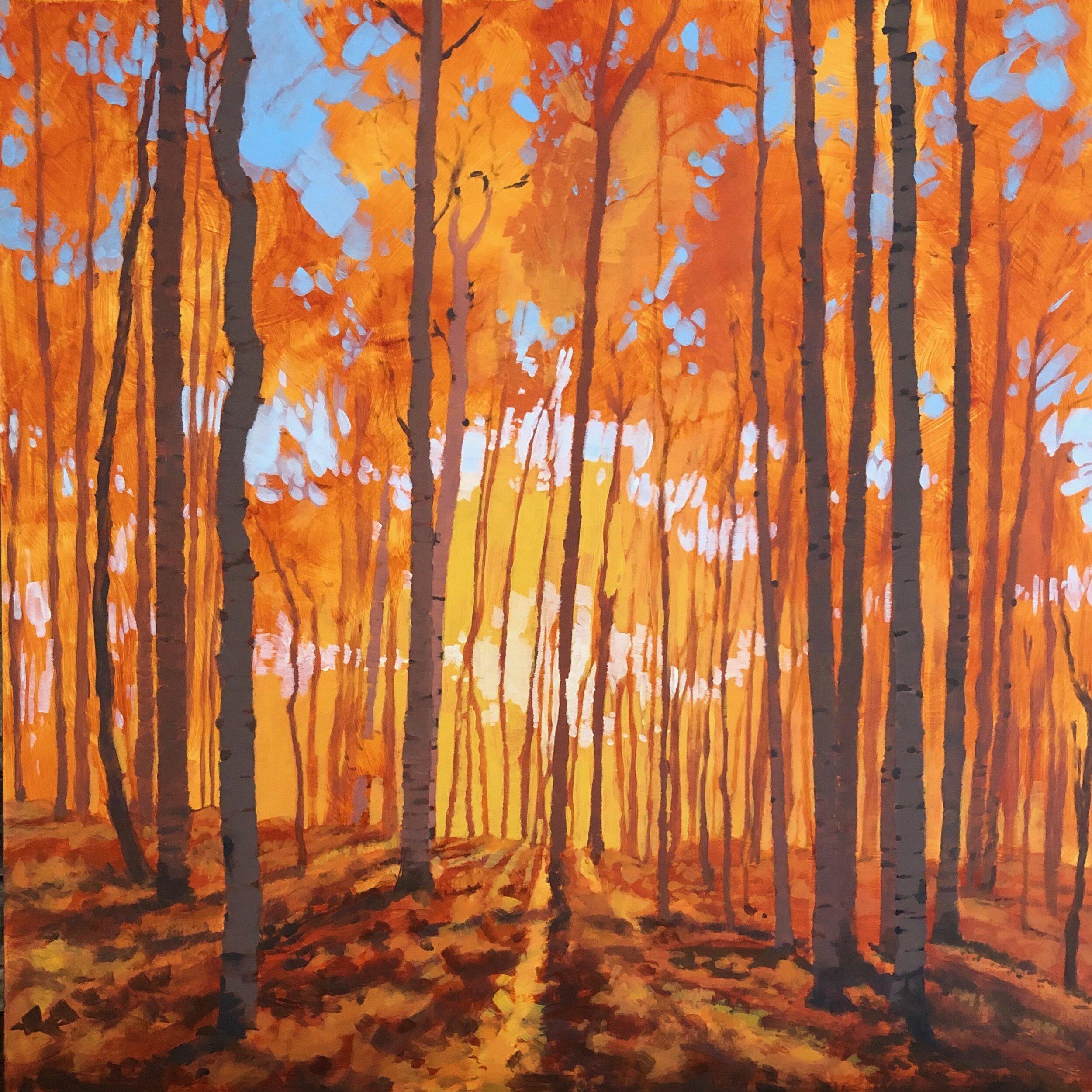 Quaking Aspens | Square Landscape Mounted Print, Amber Trees Colorful ...