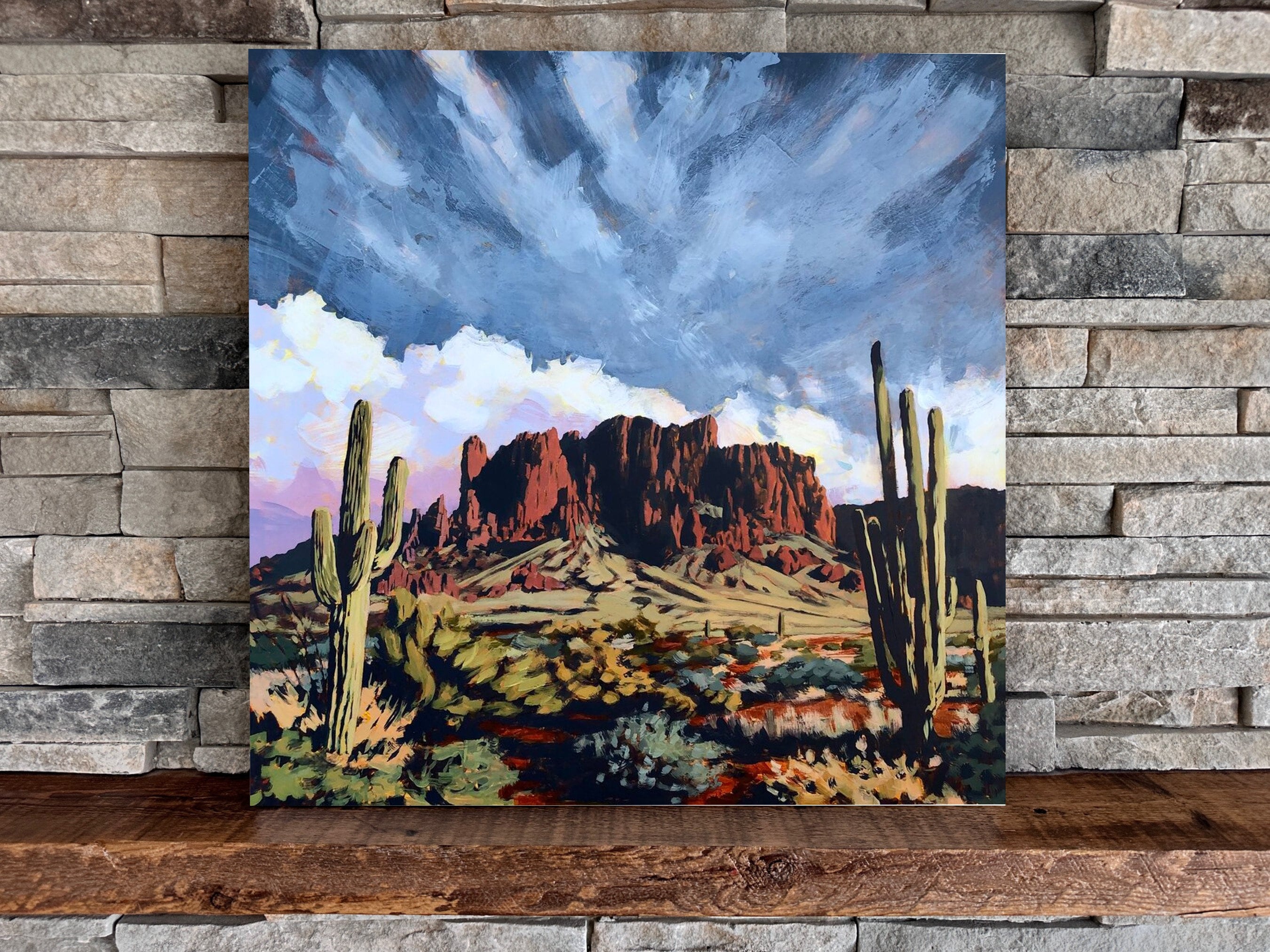 Superstition Mountains | Square Landscape Mounted Print, Desert Cactus ...