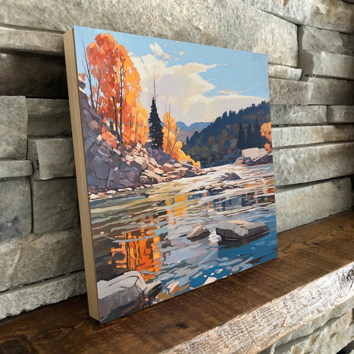 Trout Water | Square Landscape Mounted Print, Rocky Water Colorful ...