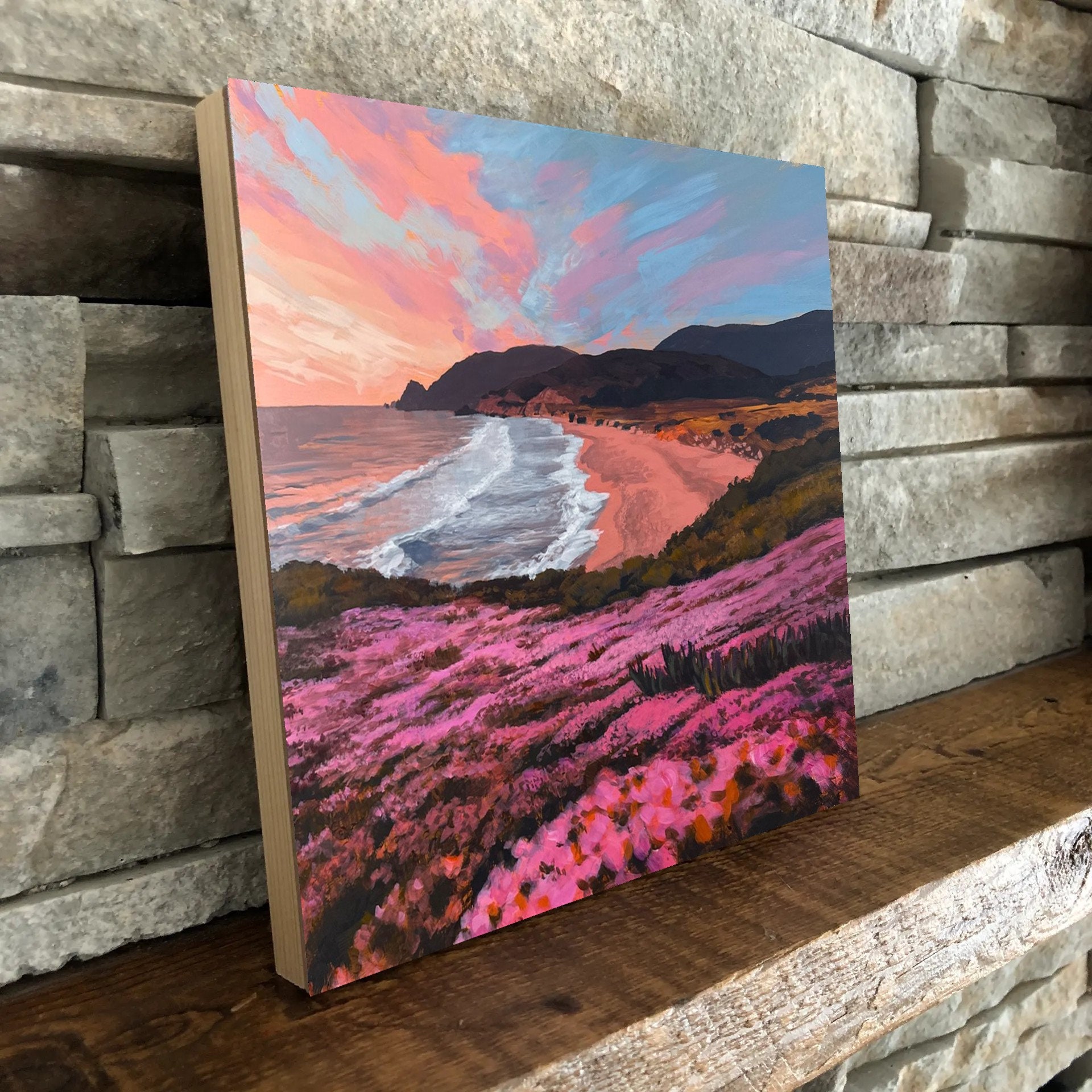 Montara Flowers | Square Landscape Mounted Print, Coastal Flowers ...
