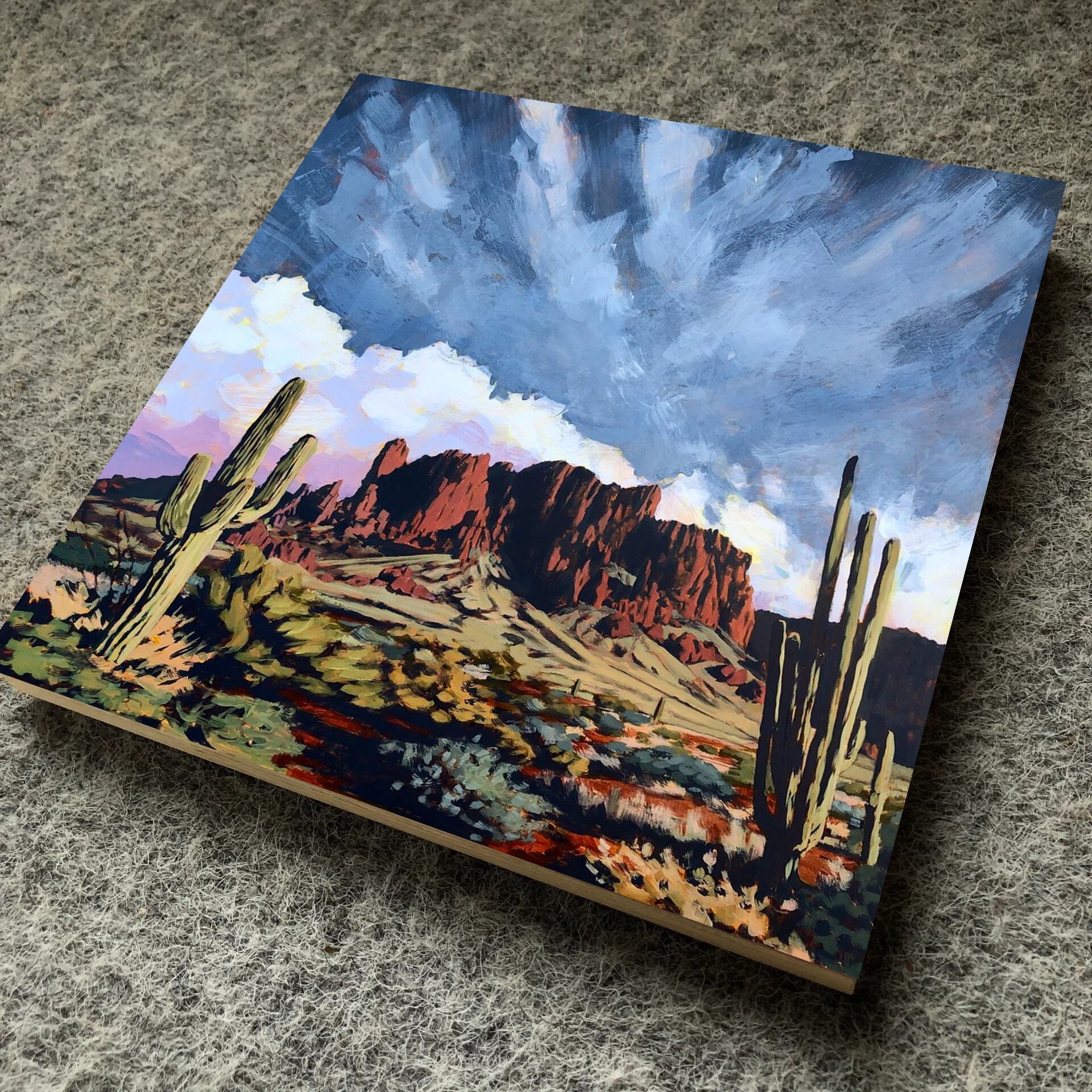 Superstition Mountains Square Landscape Mounted Print, Desert Cactus ...