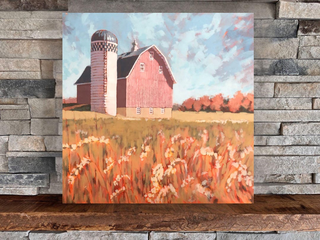 Autumn Barn | Square Landscape Mounted Print, Colorful Rural Midwest ...