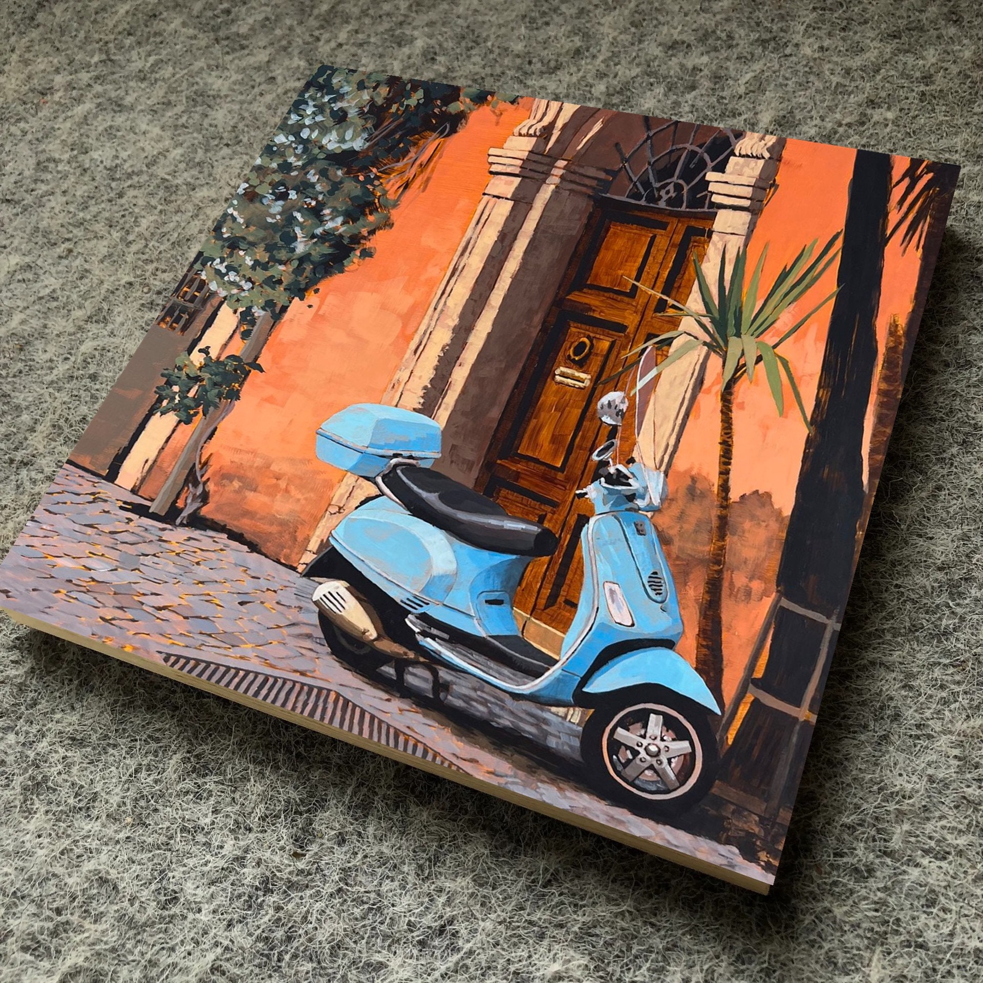 Blue Vespa | Square Landscape Mounted Print, Rome Vespa Colorful ...